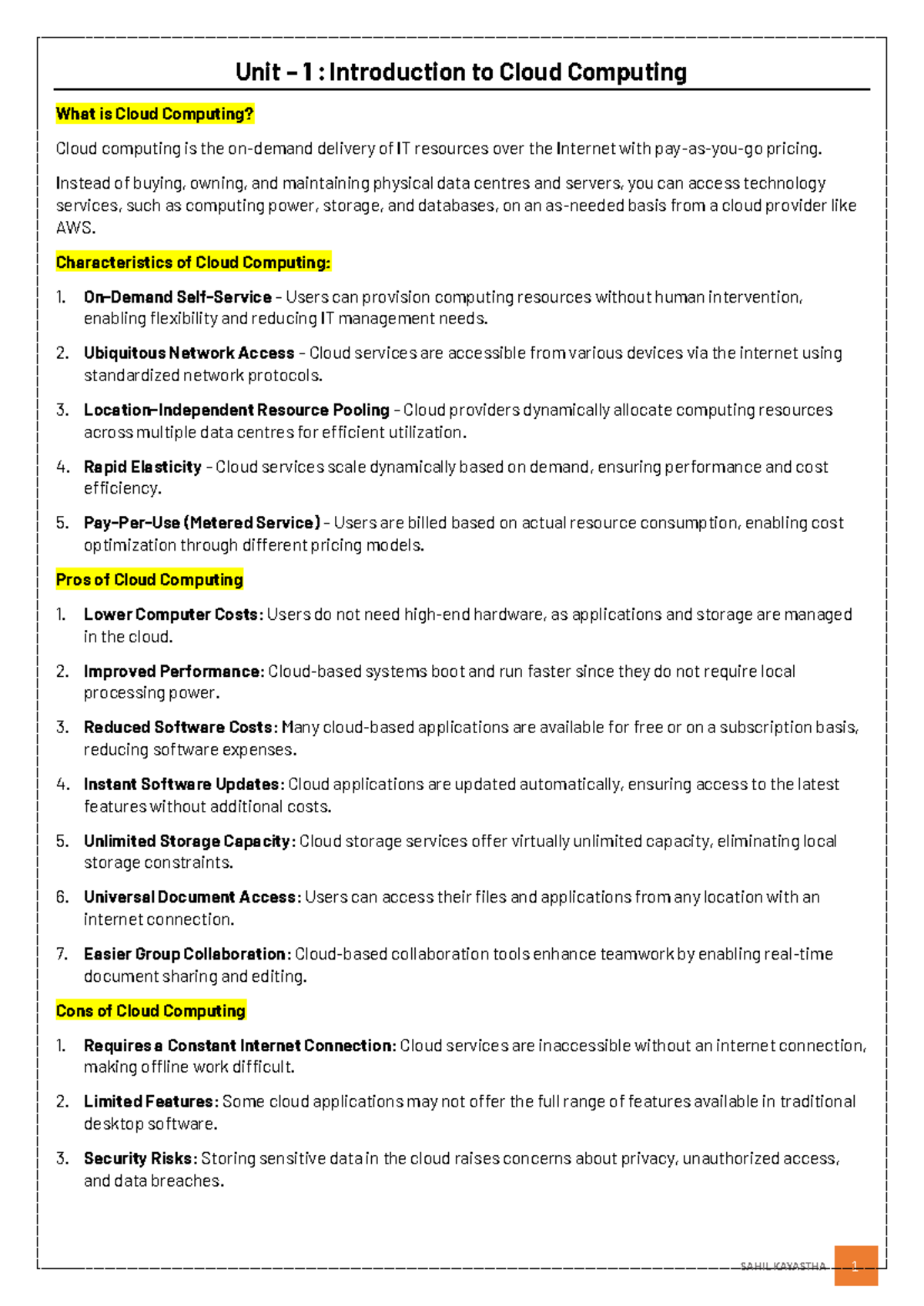 CC Insem - Cloud Computing Units 1 & 2 Overview and Key Concepts - Studocu