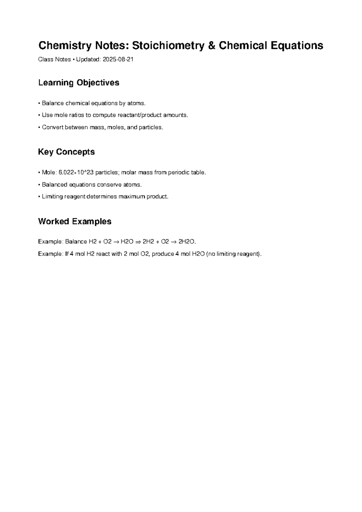 Chemistry 101: Stoichiometry & Chemical Equations Class Notes - Studocu