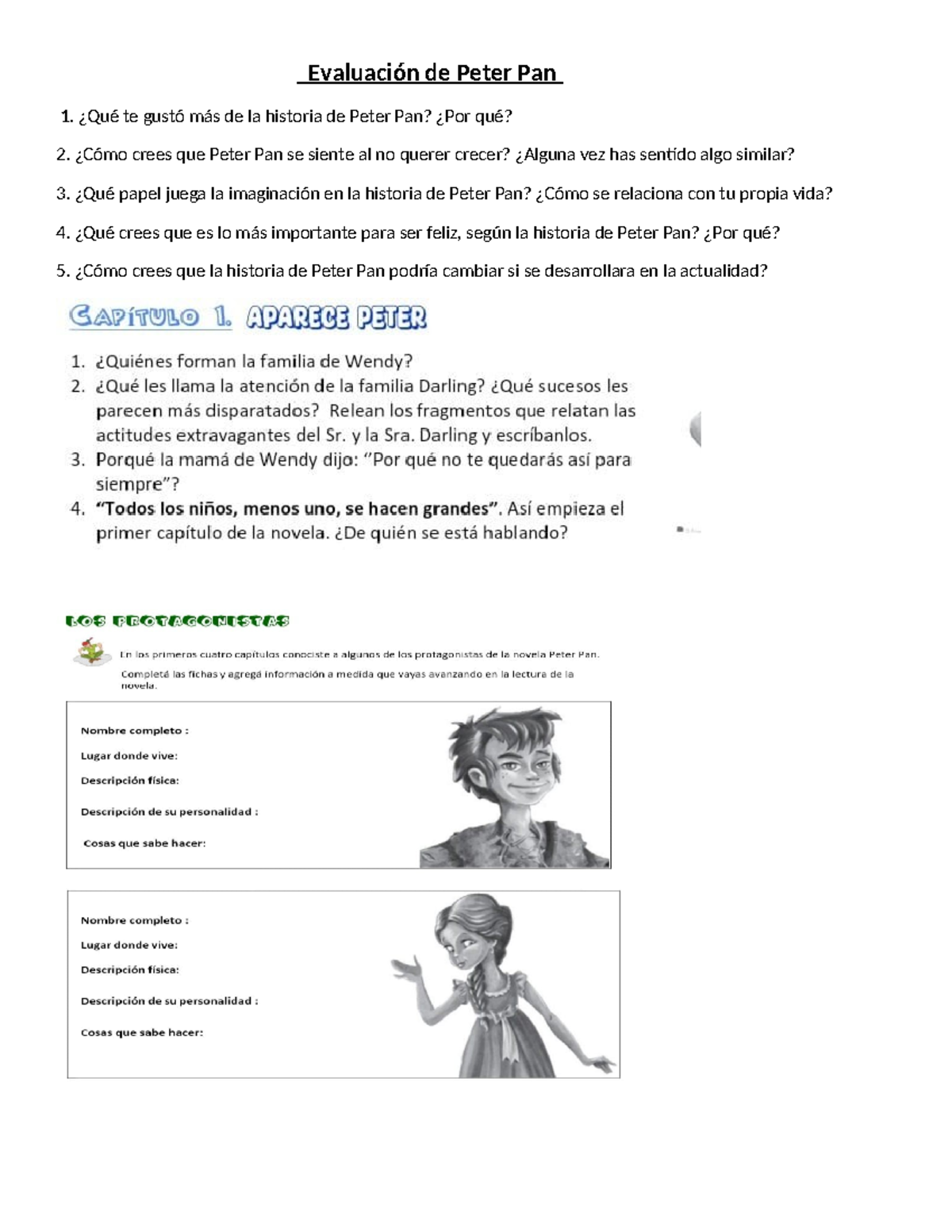 Evaluación de Peter Pan - ¿Qué te gustó más de la historia de Peter Pan ...