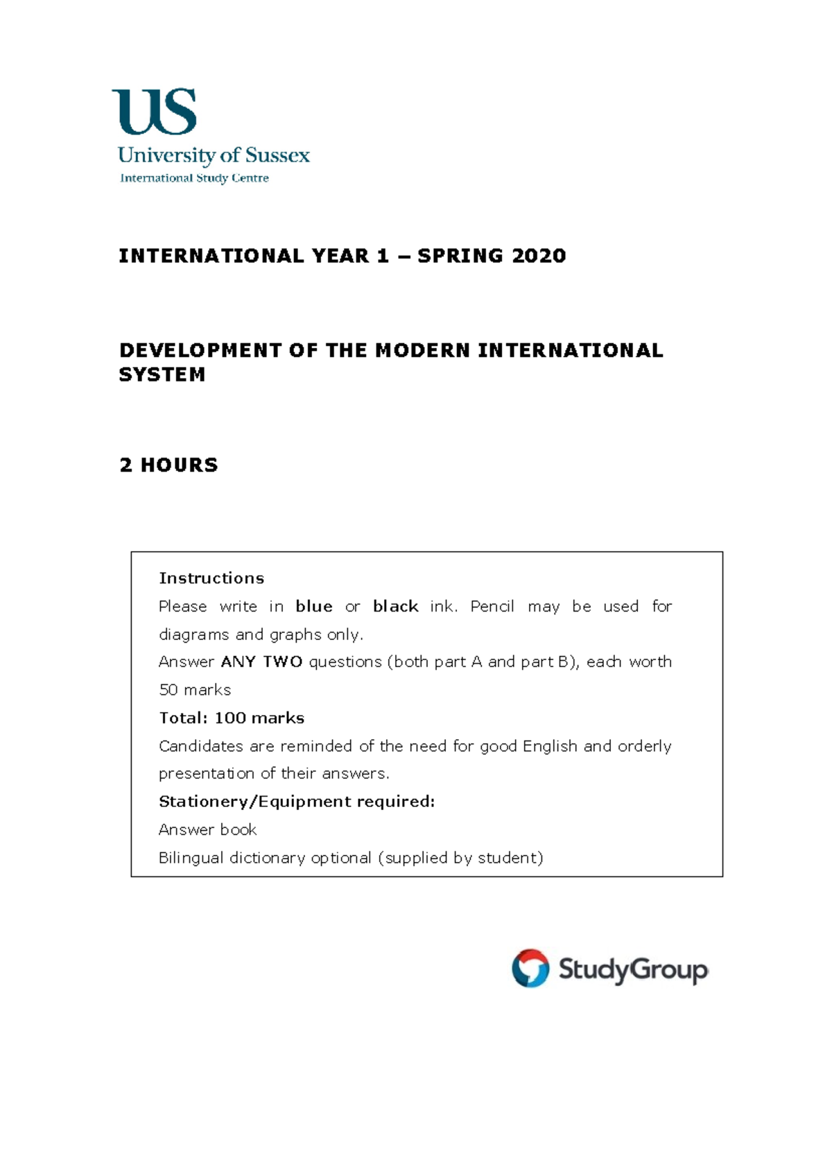 IY1 - Development of the Modern International System - Spring 2020 ...