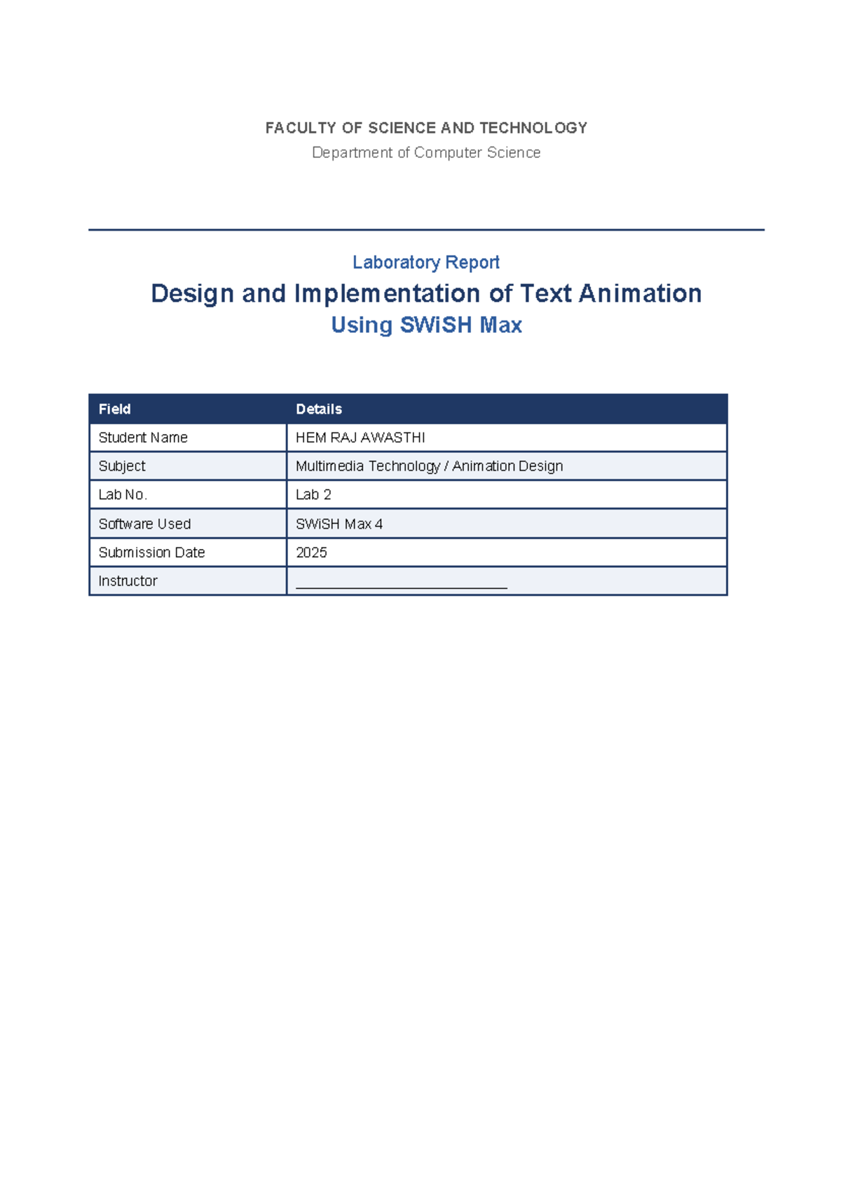 SWiSH Max Lab Report: Text Animation Design by Hem Raj Awasthi - Studocu