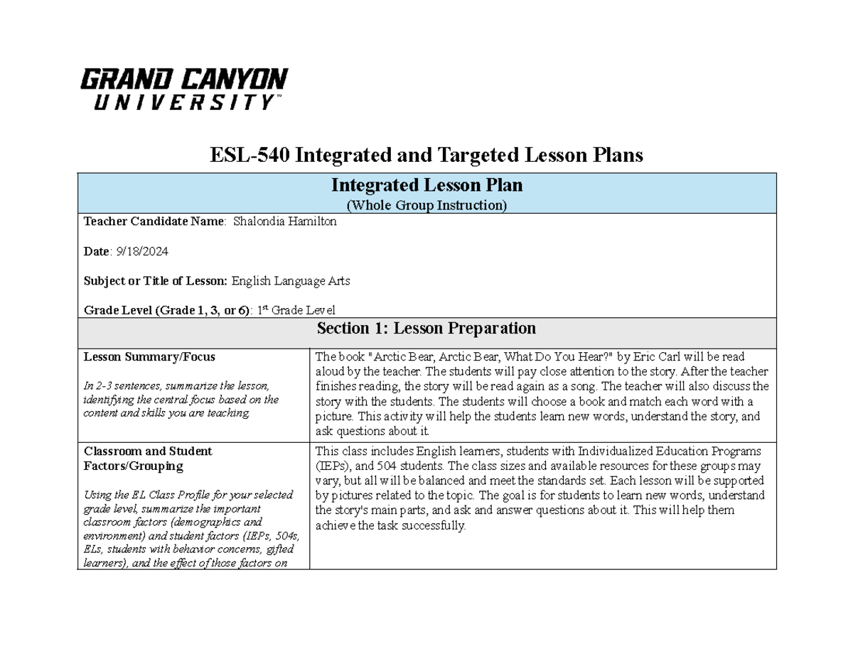 ESL-540-RS-T4-Integrated & Targeted Lesson Plans for 1st Grade ELA ...