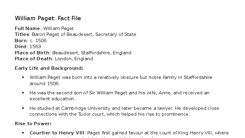 William Paget: Fact File (c. 1506 - 1563) - Key Historical Insights ...