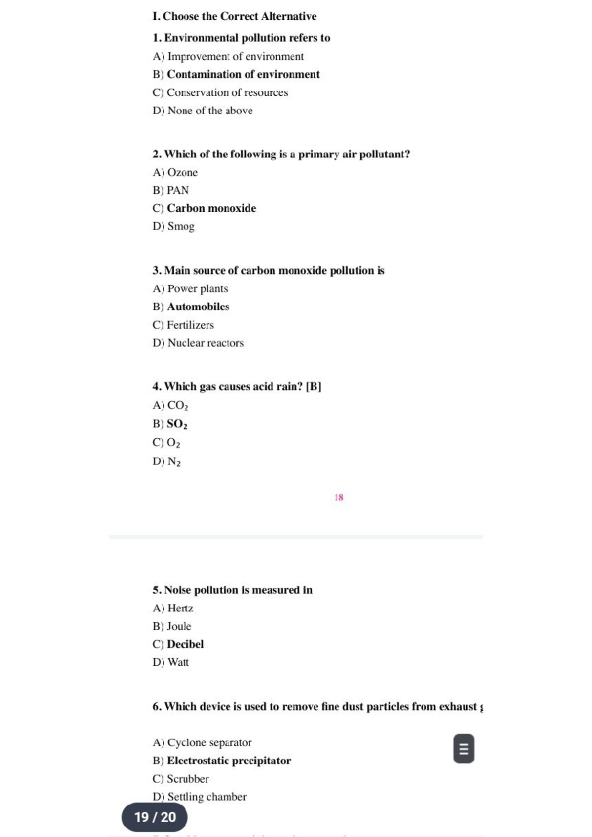 EPC Objective Quiz: Environmental Pollution & Control - Studocu
