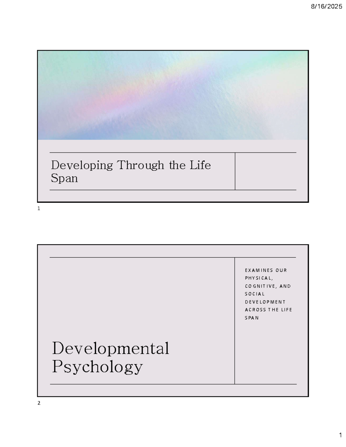 Developmental Psychology 2: Understanding Human Growth Across the Life Span - Studocu