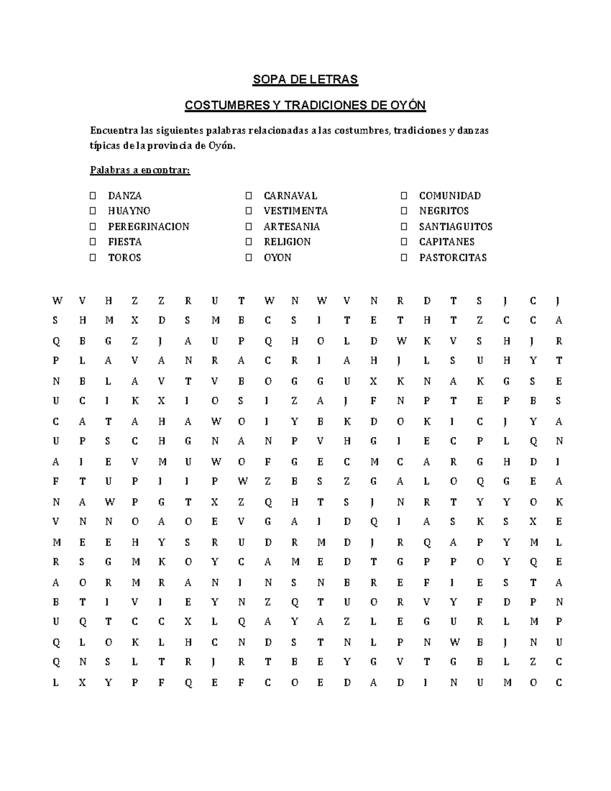 SOPA DE LETRAS: Costumbres y Tradiciones de Oyón - Studocu
