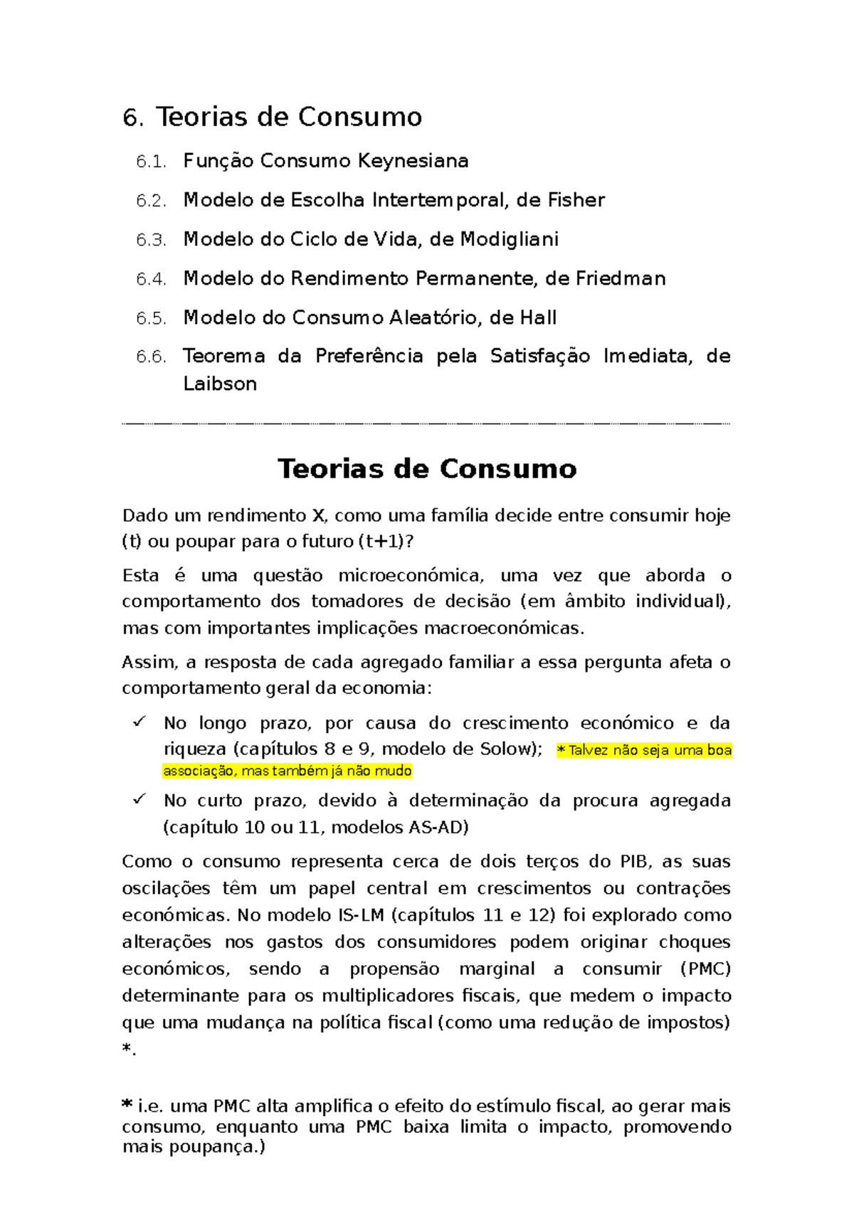 Teorias de Consumo - ... - 6. Teorias de Consumo 6. Função Consumo ...