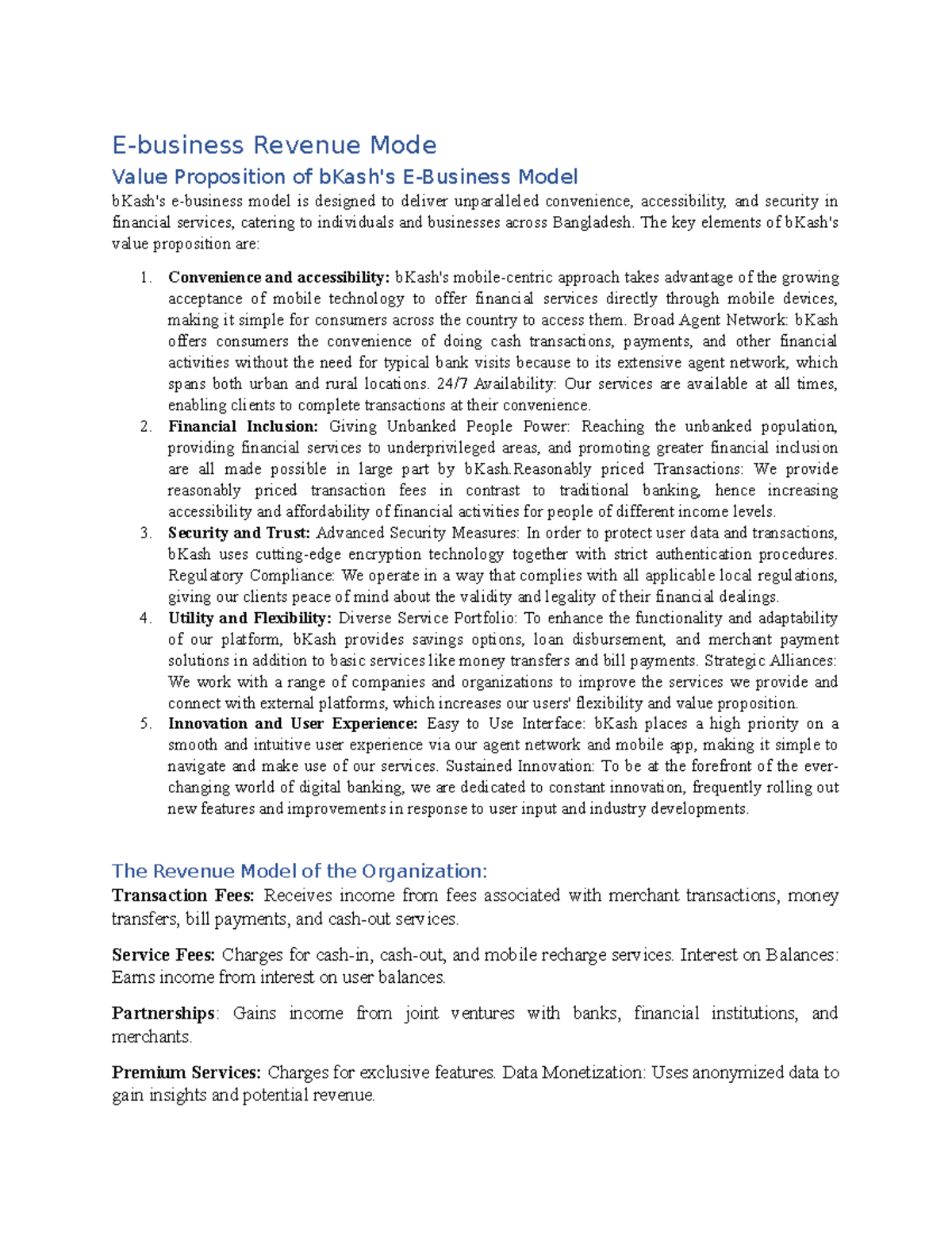 E-Business Model Analysis of bKash: Strategies & Revenue Stream - Studocu