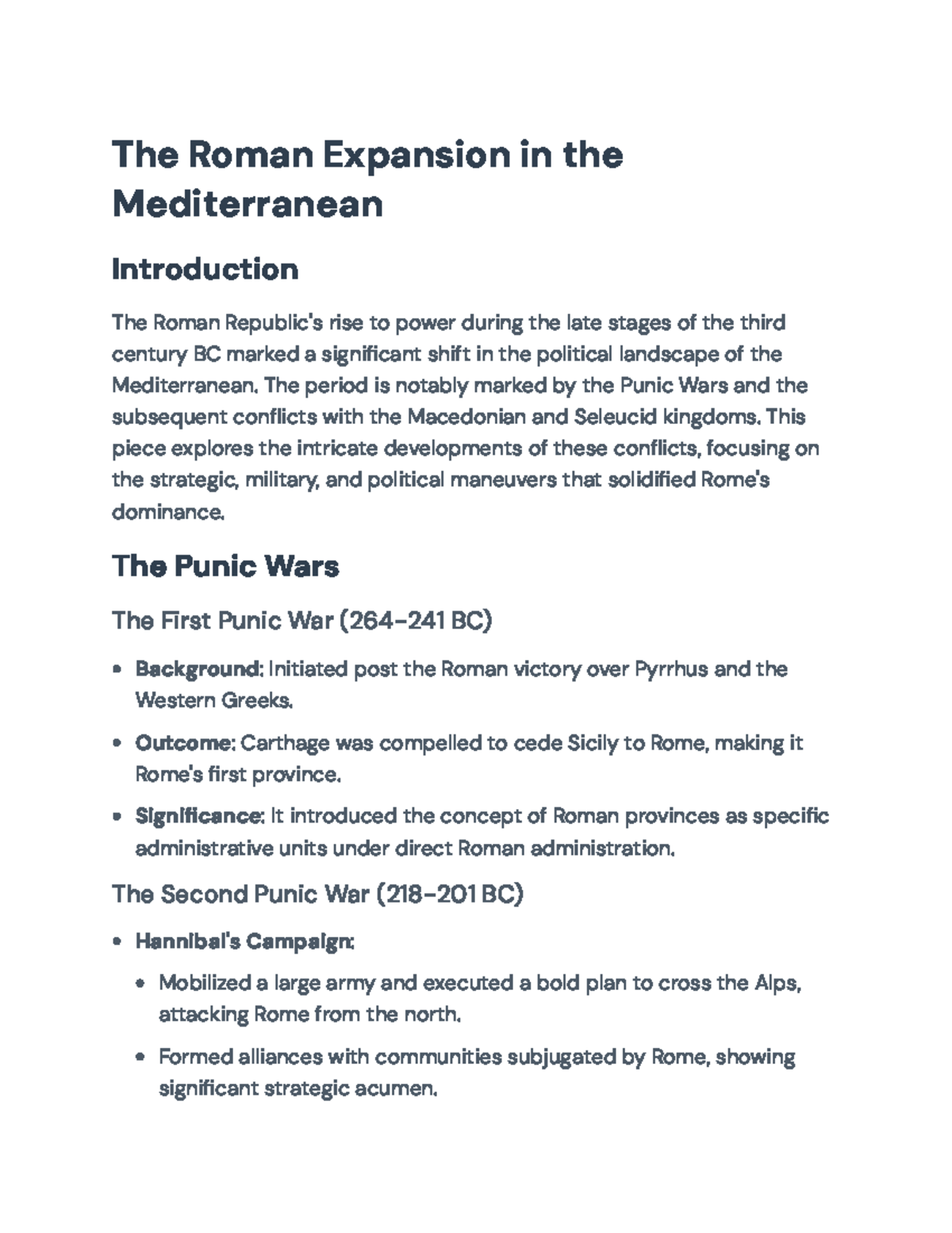 HIST101: Key Conflicts in the Rise of Roman Power in the Mediterranean ...