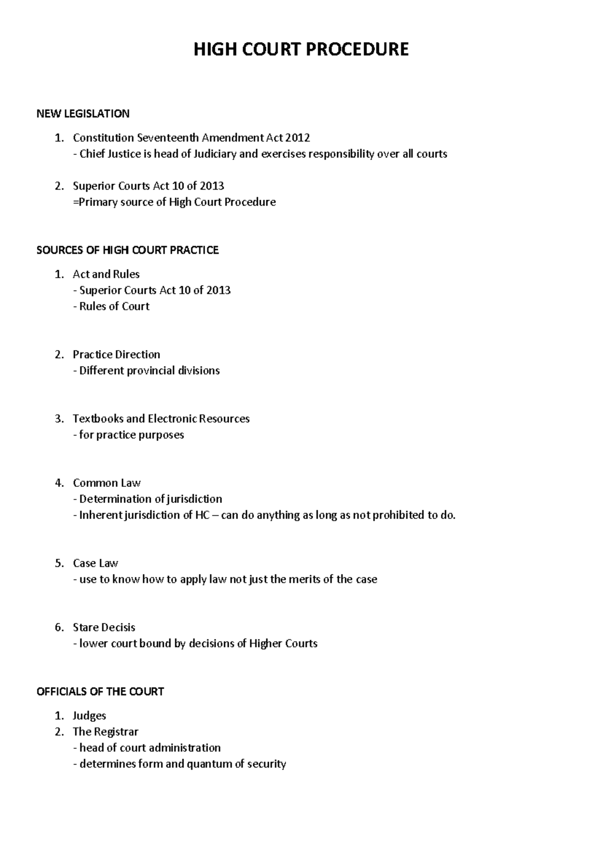 HIGH COURT - Comprehensive Guide to Action Procedure - Studocu