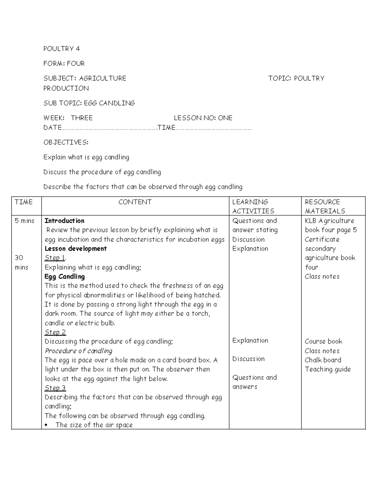 POULTRY 4: Lesson 1 - Understanding Egg Candling Procedures and Factors ...