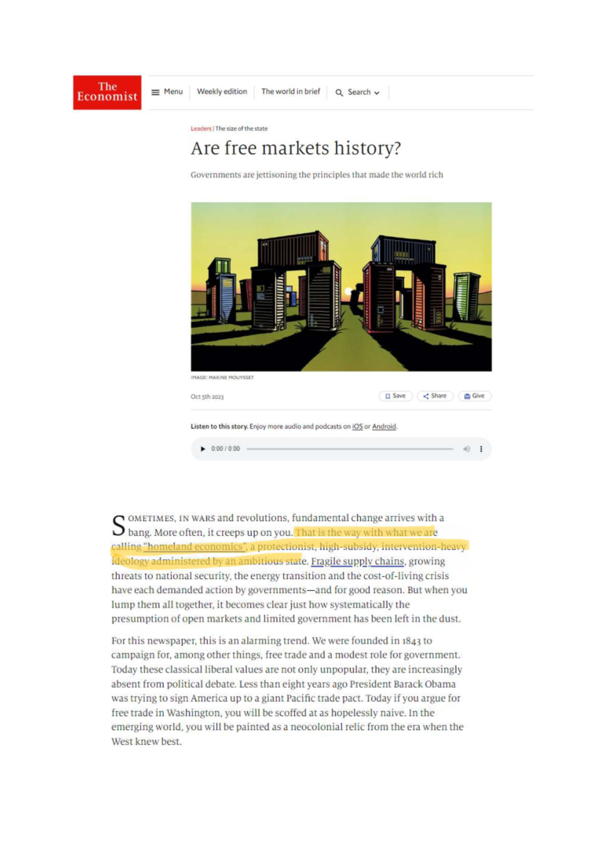 The Economist Weekly Leaders: The Decline of Free Markets - Oct 2023 ...
