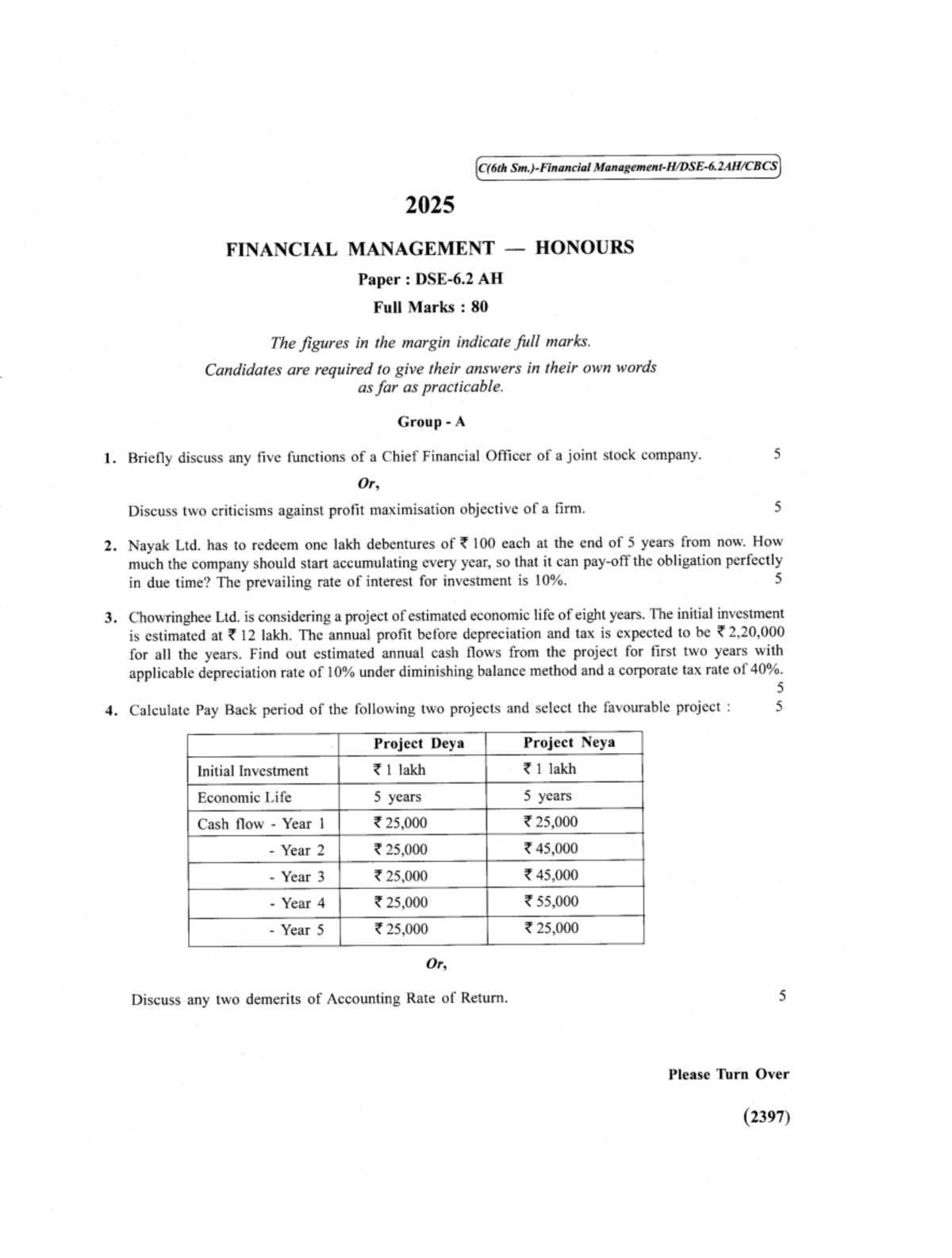 C(6th 2025) FINANCIAL MANAGEMENT HONOURS Exam Paper Analysis - Studocu