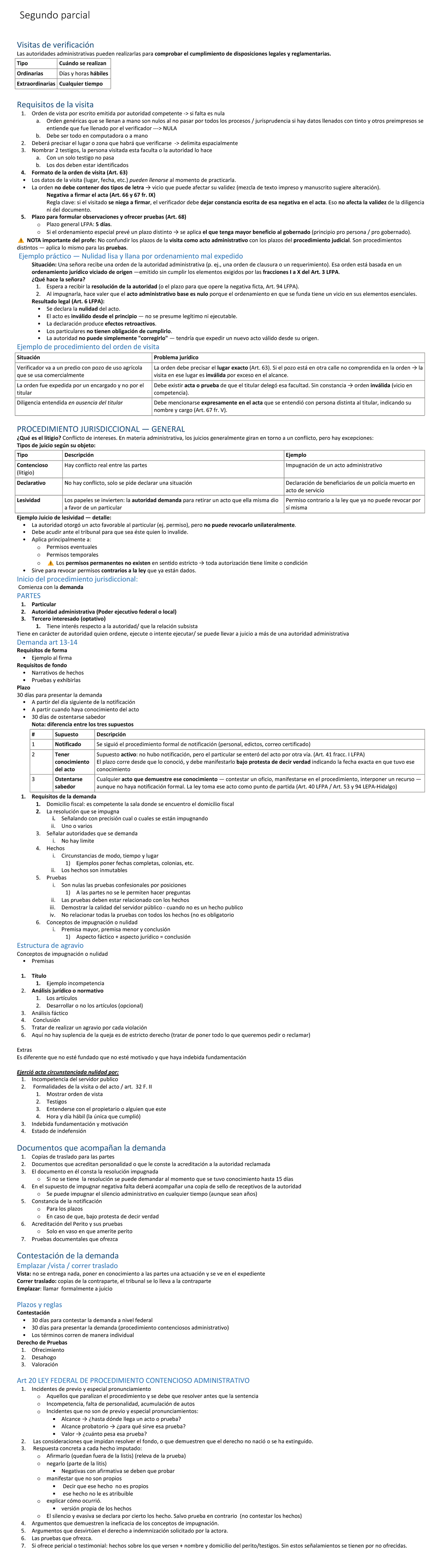 Apuntes Segundo Parcial: Visitas de Verificación y Procedimientos - Studocu