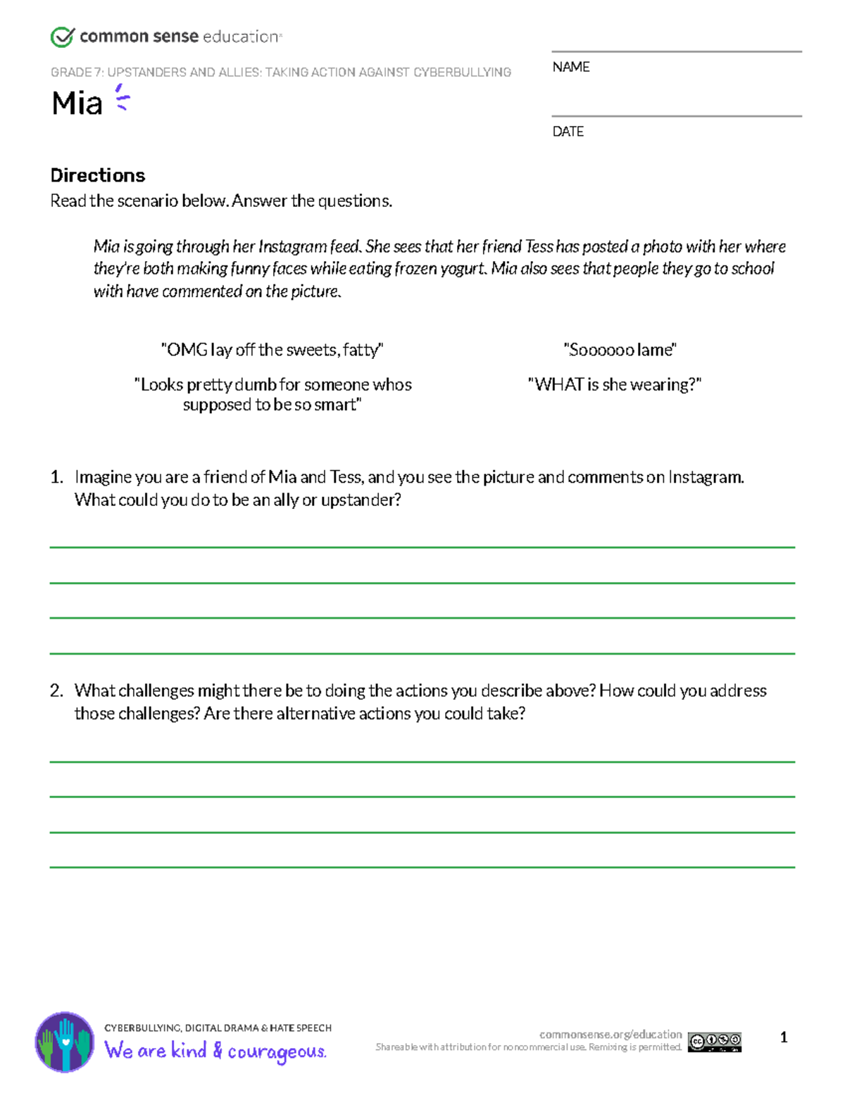 Grade 7 - Upstanders and Allies Taking Action Against Cyberbullying ...