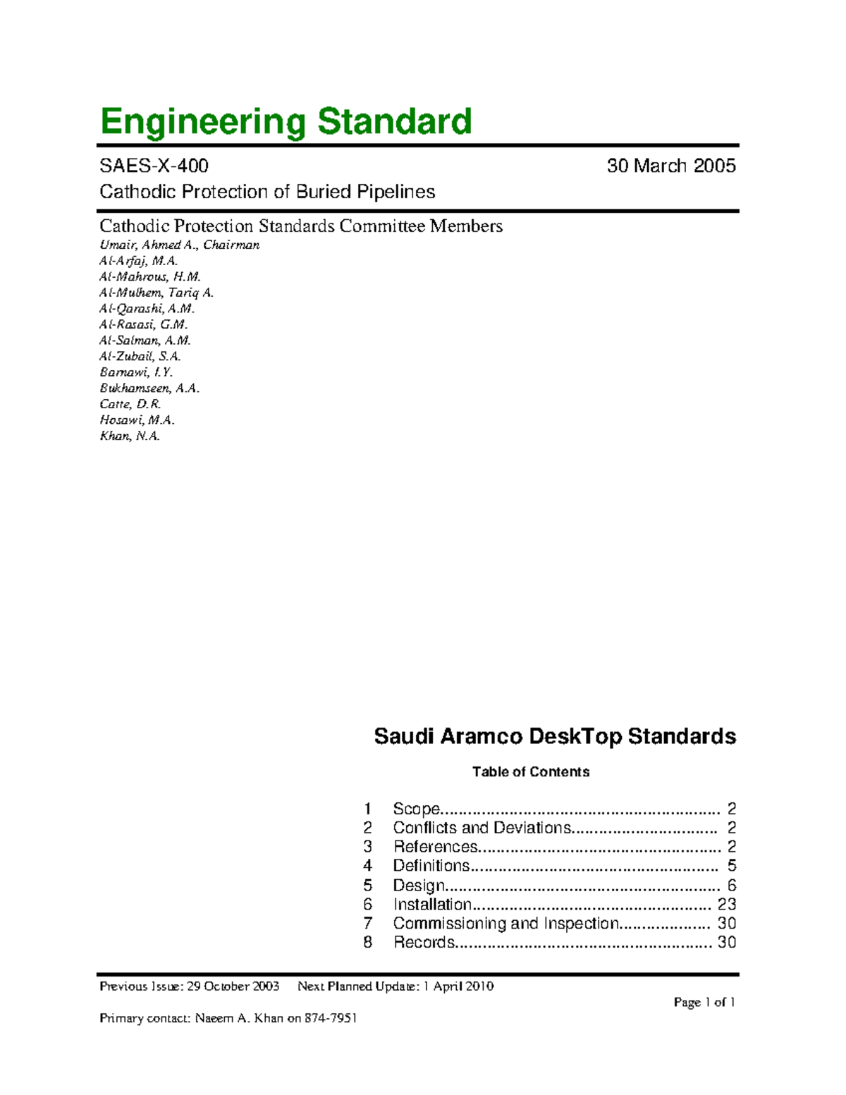SAES-X-400: Engineering Standards for Cathodic Protection of Buried ...