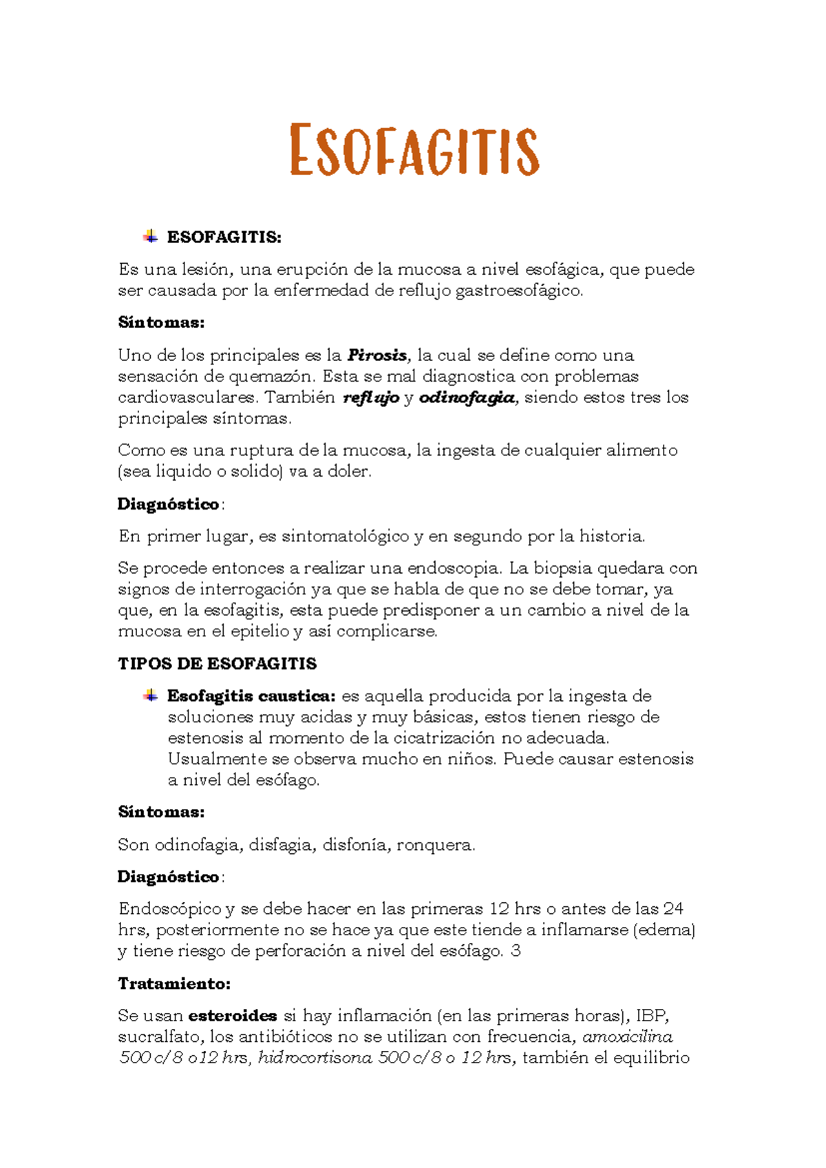 Esofagitis: Tipos, Síntomas y Tratamientos - Guía Completa - Studocu