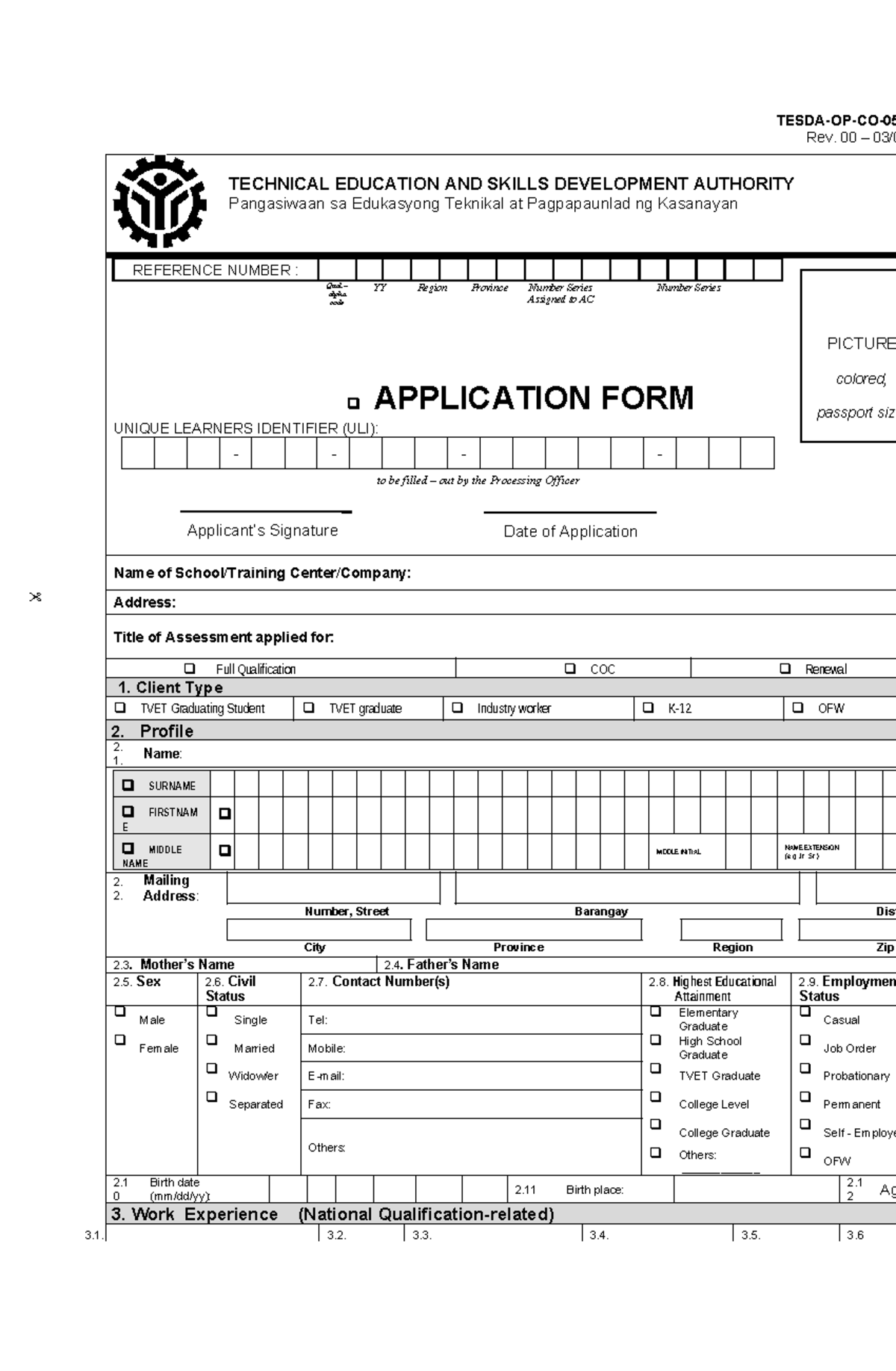 Competency Assessment Forms for TESDA Programs - Studocu