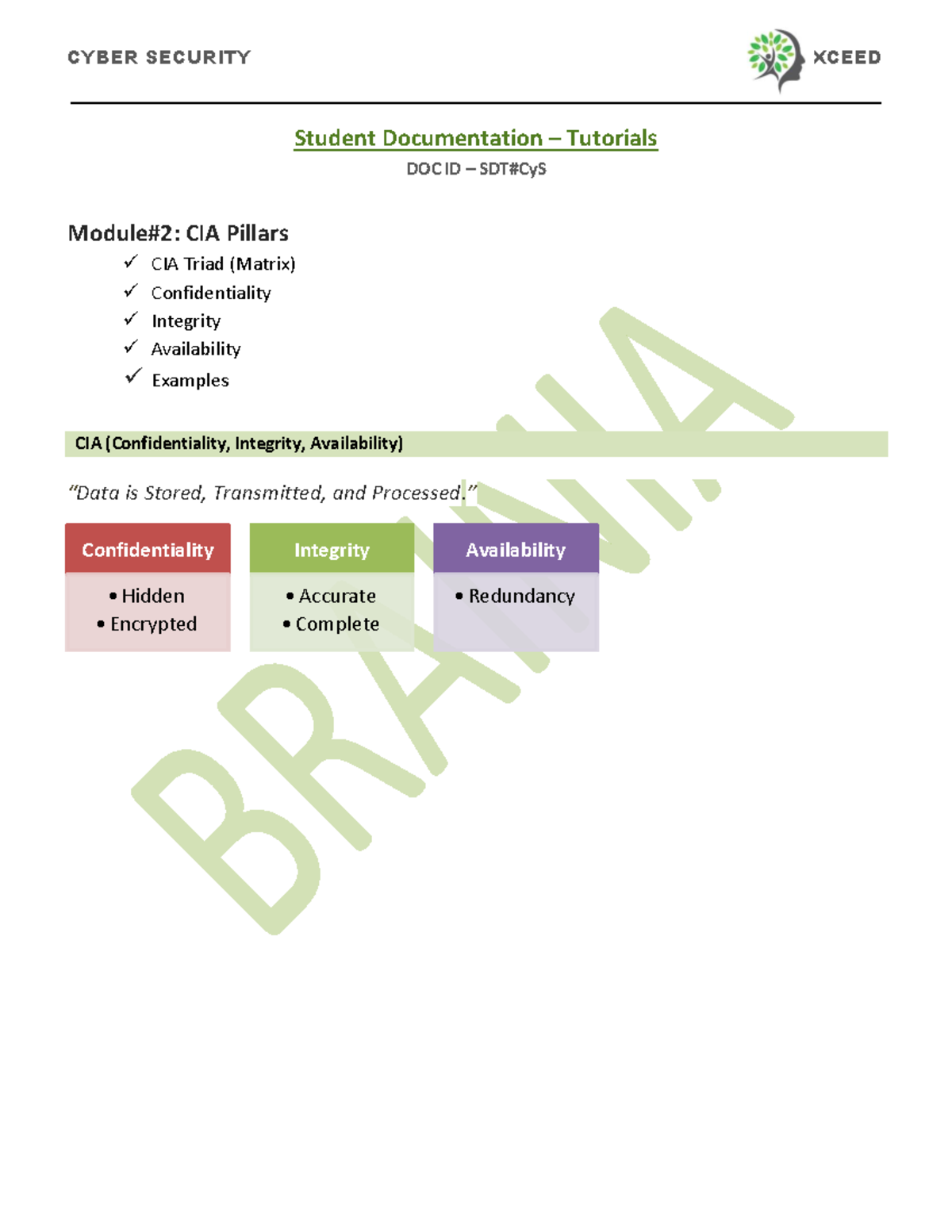 CYBER SECURITY XCEED: CIA Triad Overview & Examples (S-M2) - Studocu