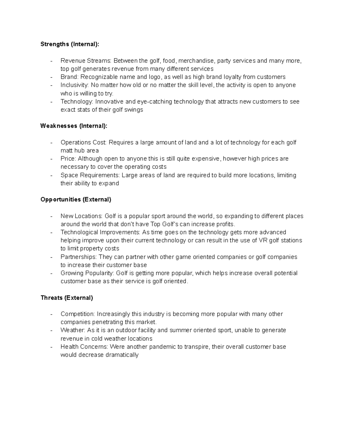 Top Golf SWOT Analysis - Strengths, Weaknesses, Opportunities, Threats ...