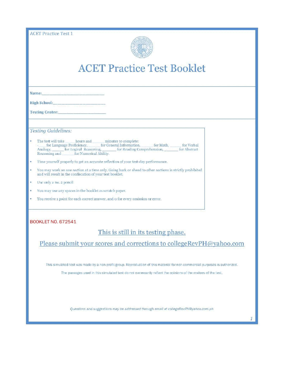 ACET MOCK - Practice Test for ACET - ACET Practice Test 1 ACET Practice ...