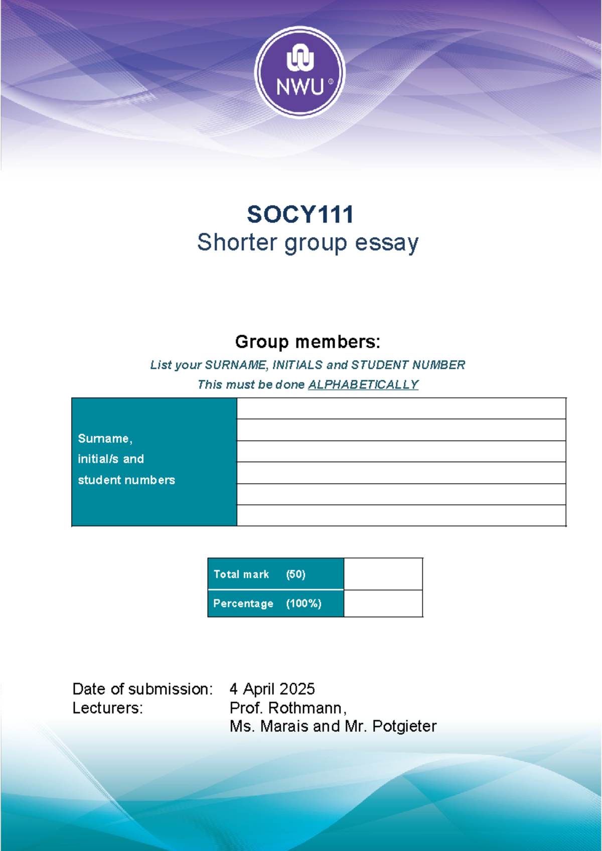 SOCY111 Group Essay Template Guidelines 2025 - Studocu