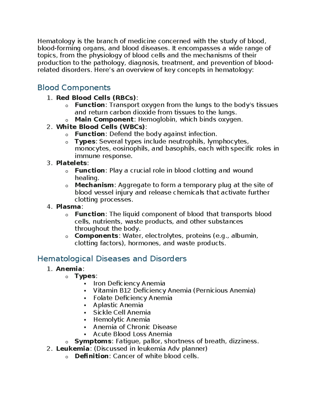 Hematology Overview: Blood Components, Disorders & Diagnostics (MED101 ...