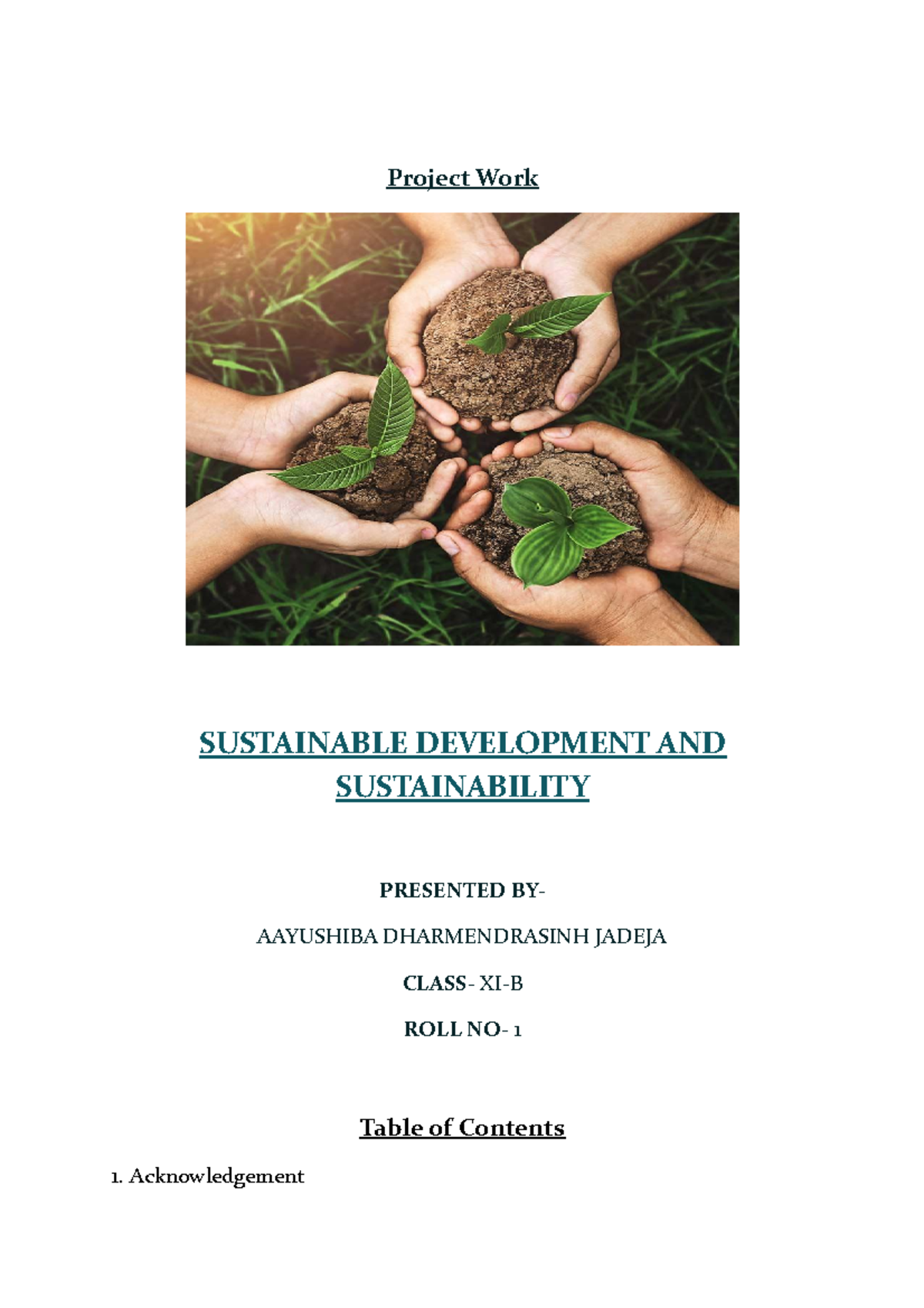 Sustainable Development Project for Class XI-B (Course Code: XI-B ...