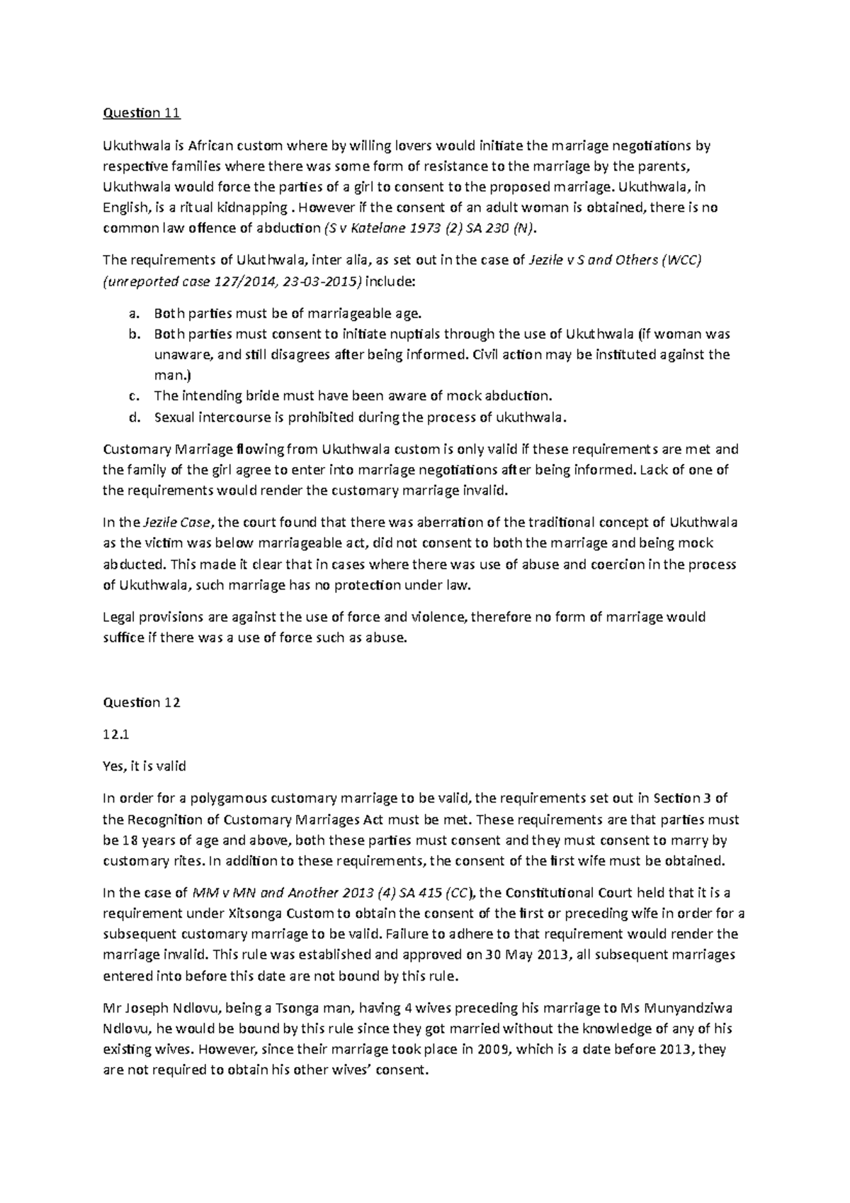 Test 1 - Lecture Notes on Natural Law vs. Positive Law and Ukuthwala ...