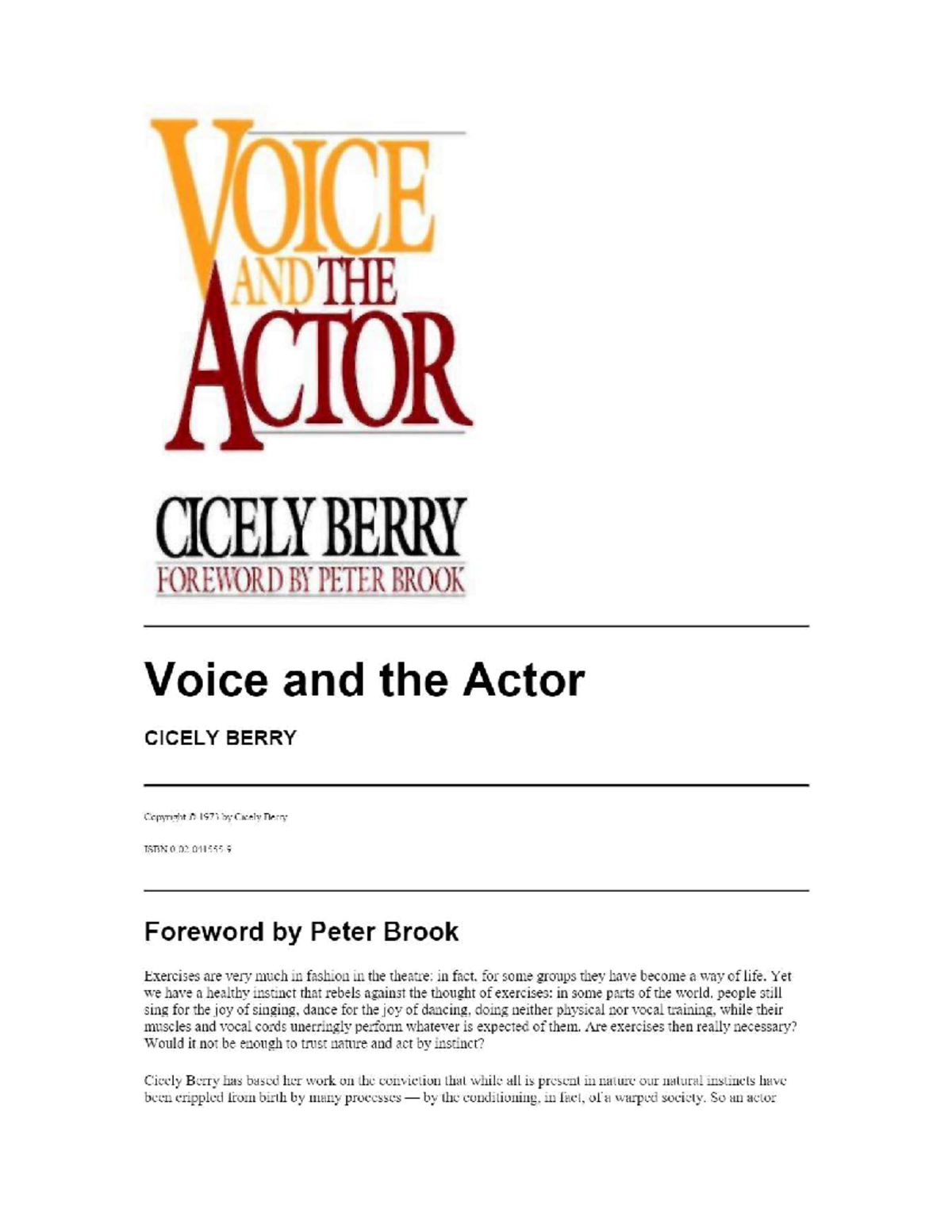 Voice and the Actor Cicely Berry (Selección) - VOICE AND THE ACTOR ...