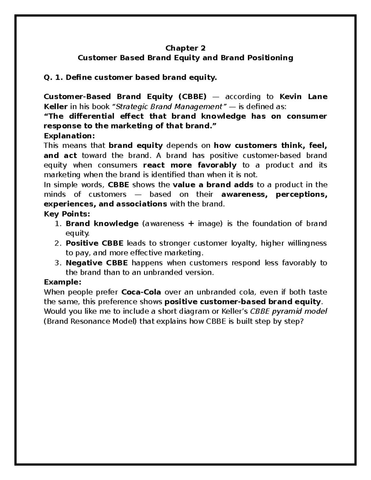 Chapter 2 - Lecture Notes on Customer Based Brand Equity - Studocu