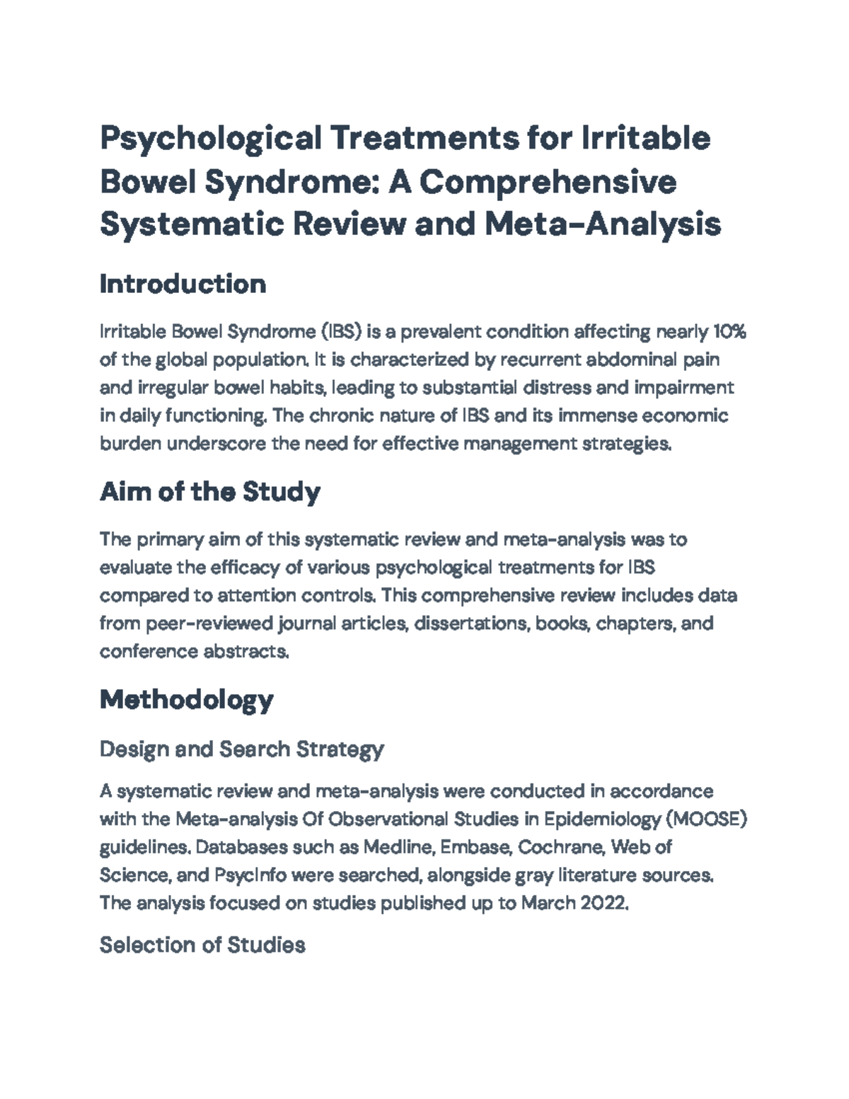 Psychological Treatments for IBS: Systematic Review & Meta-Analysis ...
