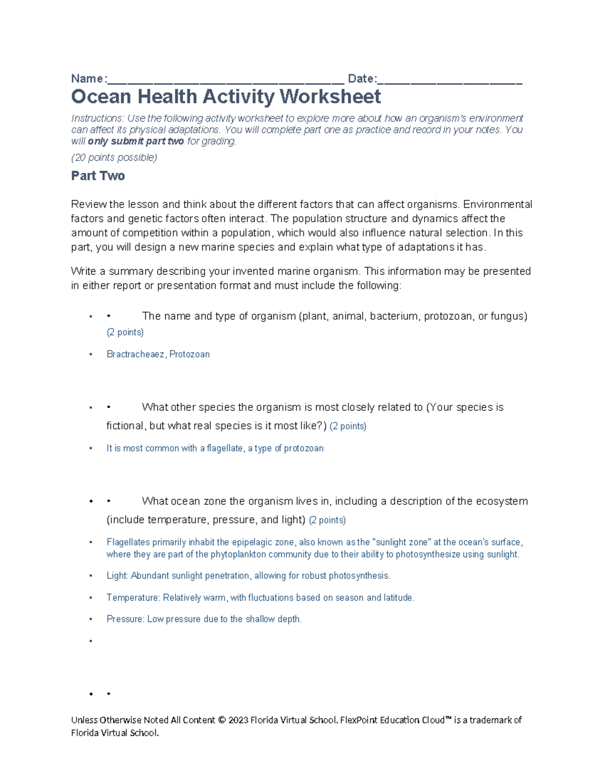Ocean health worksheet - Name:____________________________________ Date