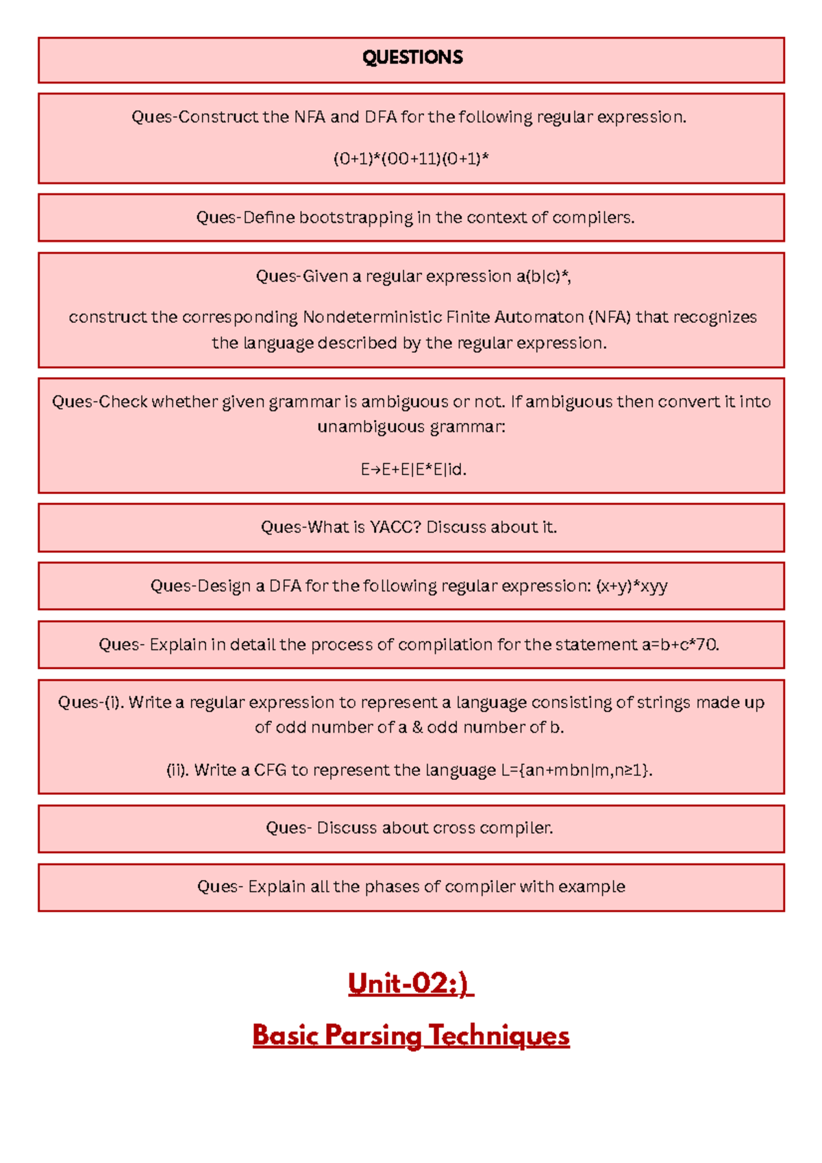 Most Important Questions on NFA, DFA, and Compiler Concepts - ABS - Studocu