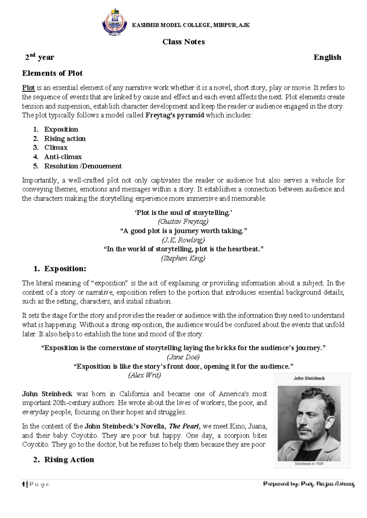 Eng 2nd Year Novel Notes: Understanding Plot Elements in "The Pearl ...