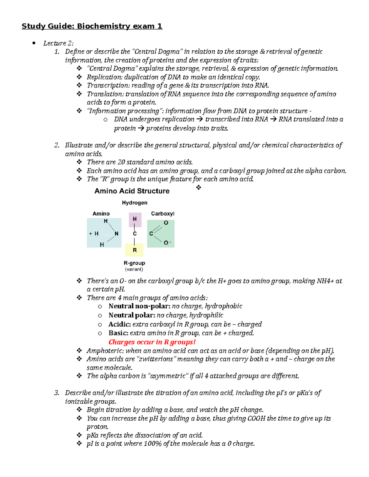 Biochemistry Exam 1 study guide ch 2 - Study Guide: Biochemistry exam 1 ...