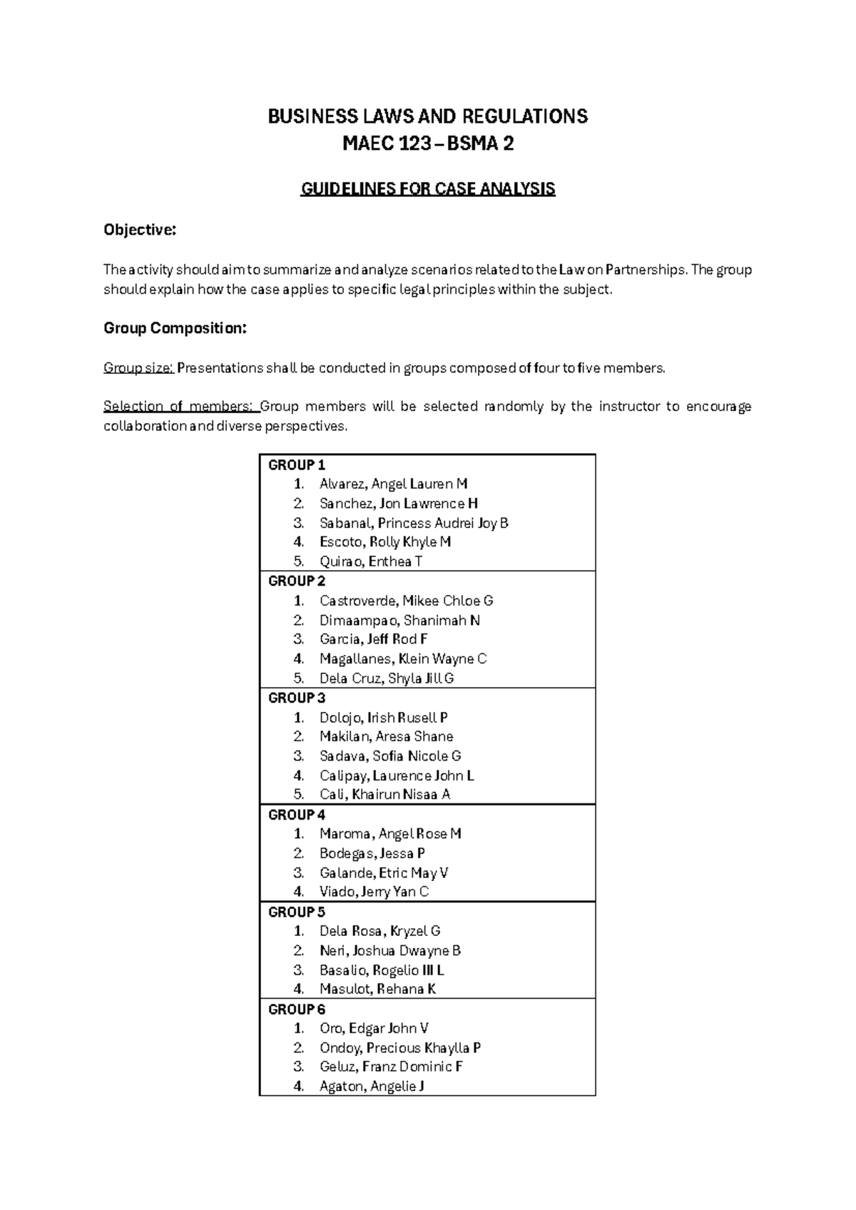 PRJ Guidelines for Case Analysis MAEC 123 BSMA 2 - Studocu