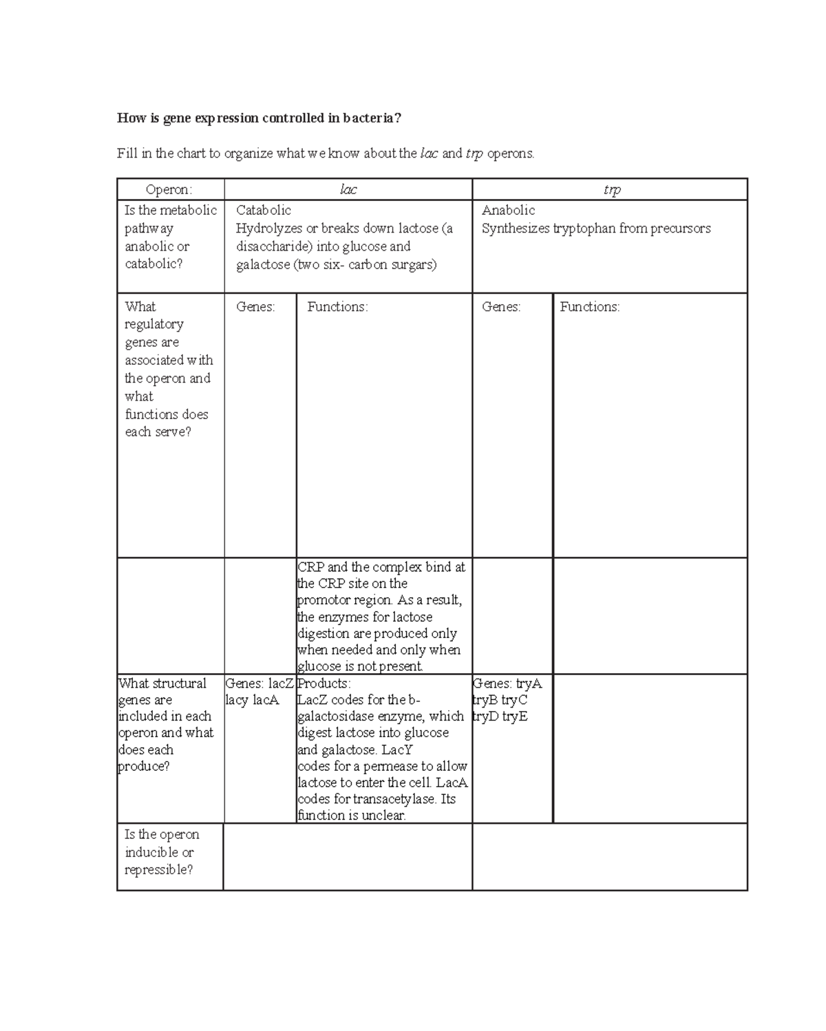 Week 10 Gene Expression Worksheet - How is gene expression controlled ...