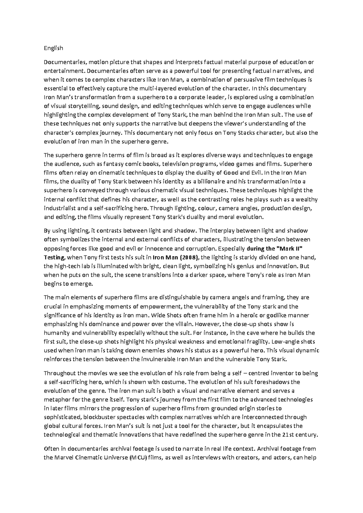English task 1 - English Documentaries, motion picture that shapes and ...