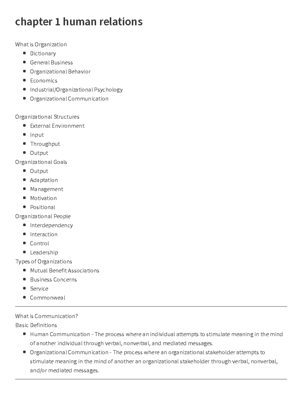 Chapter 1: Human Relations & Organizational Communication Notes - Studocu