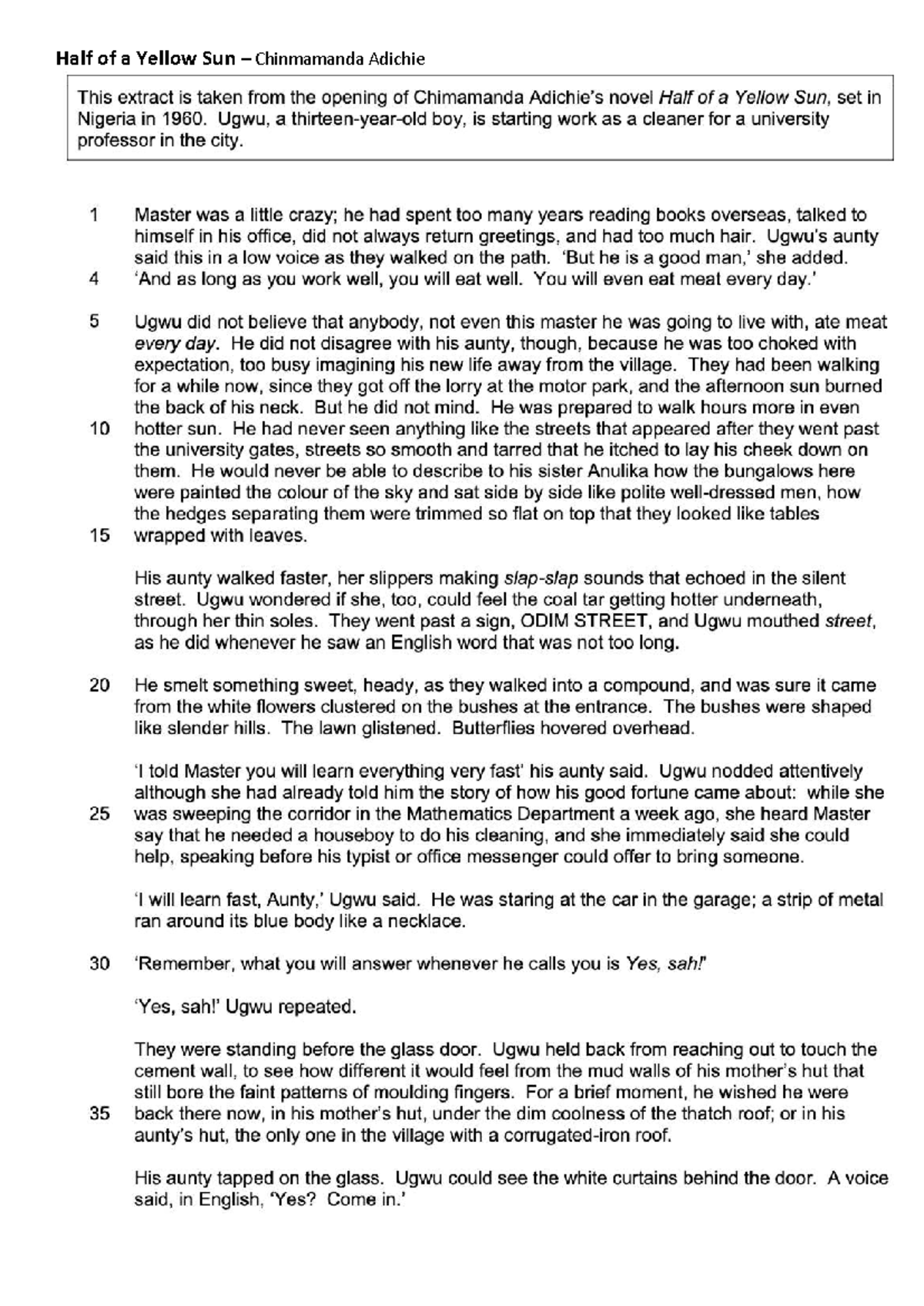 Half of a Yellow Sun - Language & Structure Analysis (Chinua Achebe ...