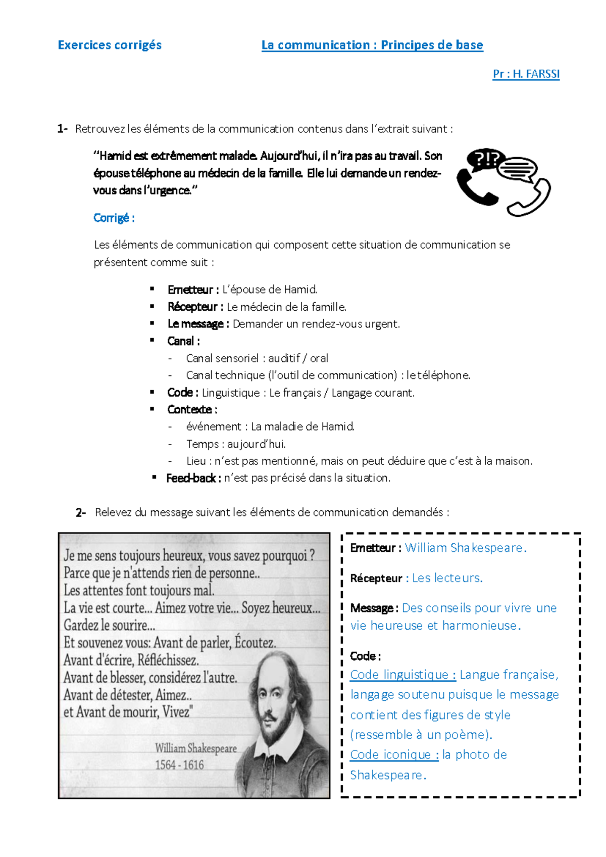 Exercices Corrigés en Communication - Les Éléments Essentiels - Studocu
