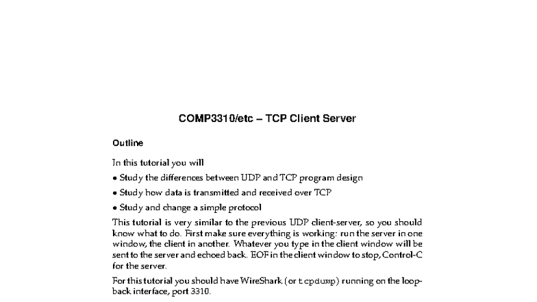 TCP Client-Server Tutorial: Understanding Protocols & Data Flow (CS 11111) - Studocu