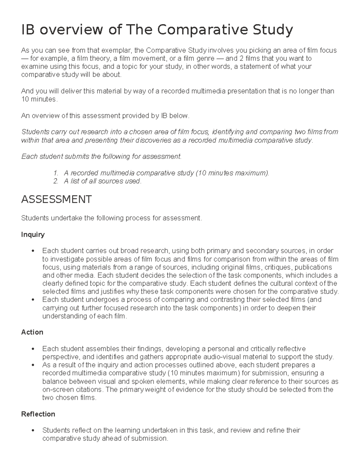 IB Lesson 1 Overview: The Comparative Study in Film Analysis - Studocu