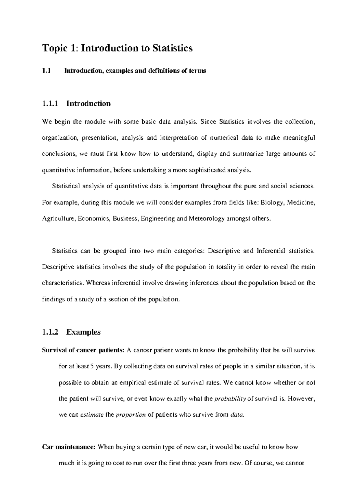 Statistics 1 - Comprehensive Notes and Key Concepts Overview - Studocu