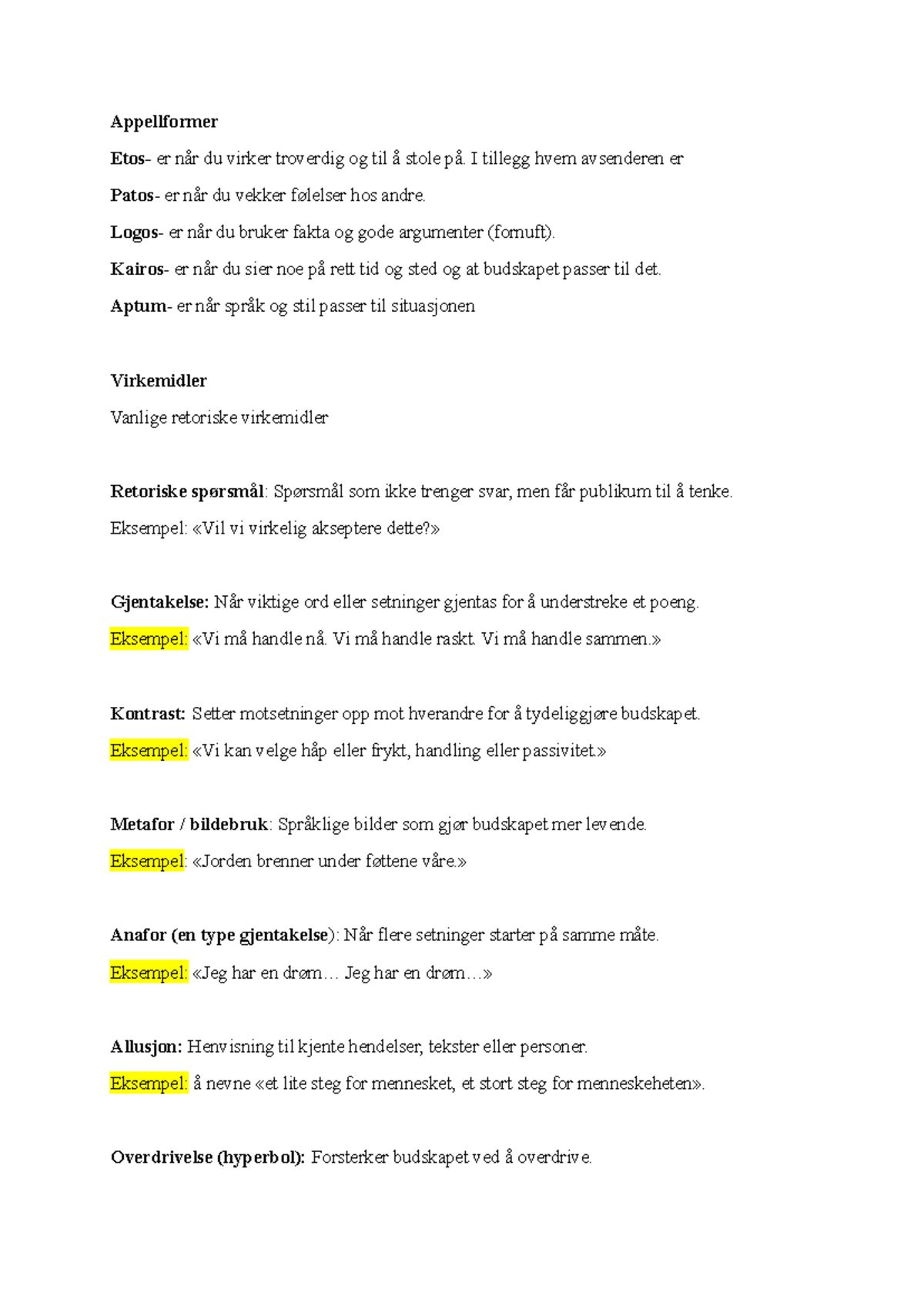 Retoriske virkemidler og appellformer i kommunikasjon - Studocu