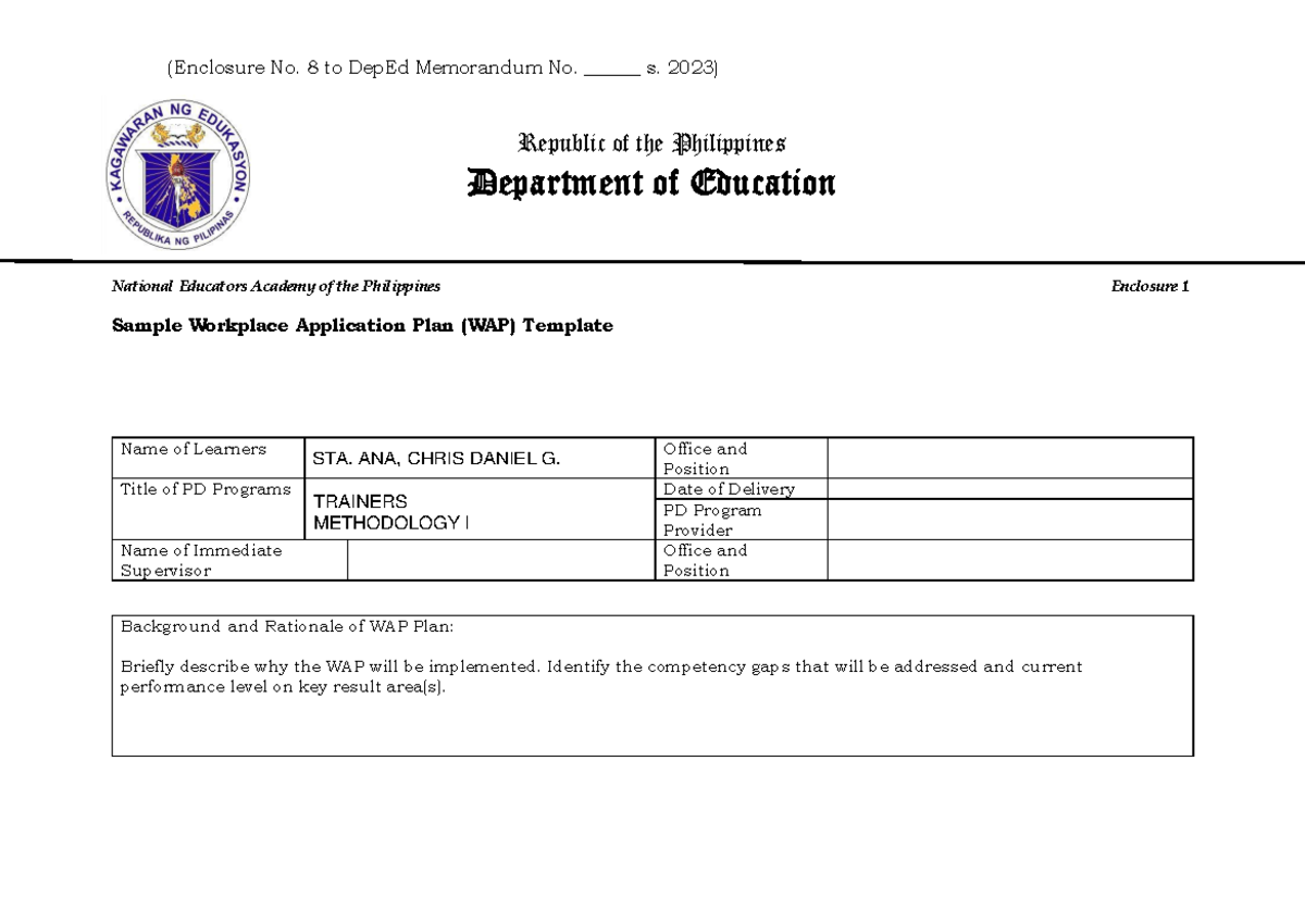 SHS-TVL PD Program Enclosures and WAP Implementation Details - Studocu