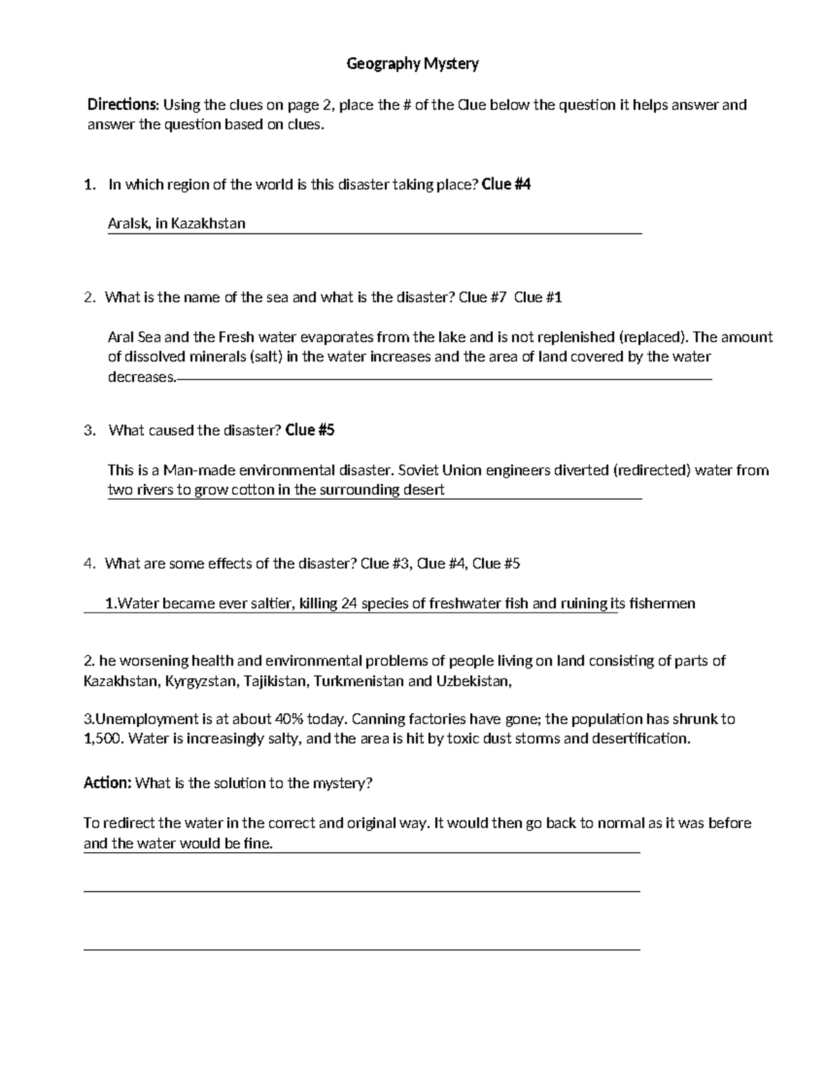Geography Mystery U3 - Geography Mystery Directions: Using the clues on ...