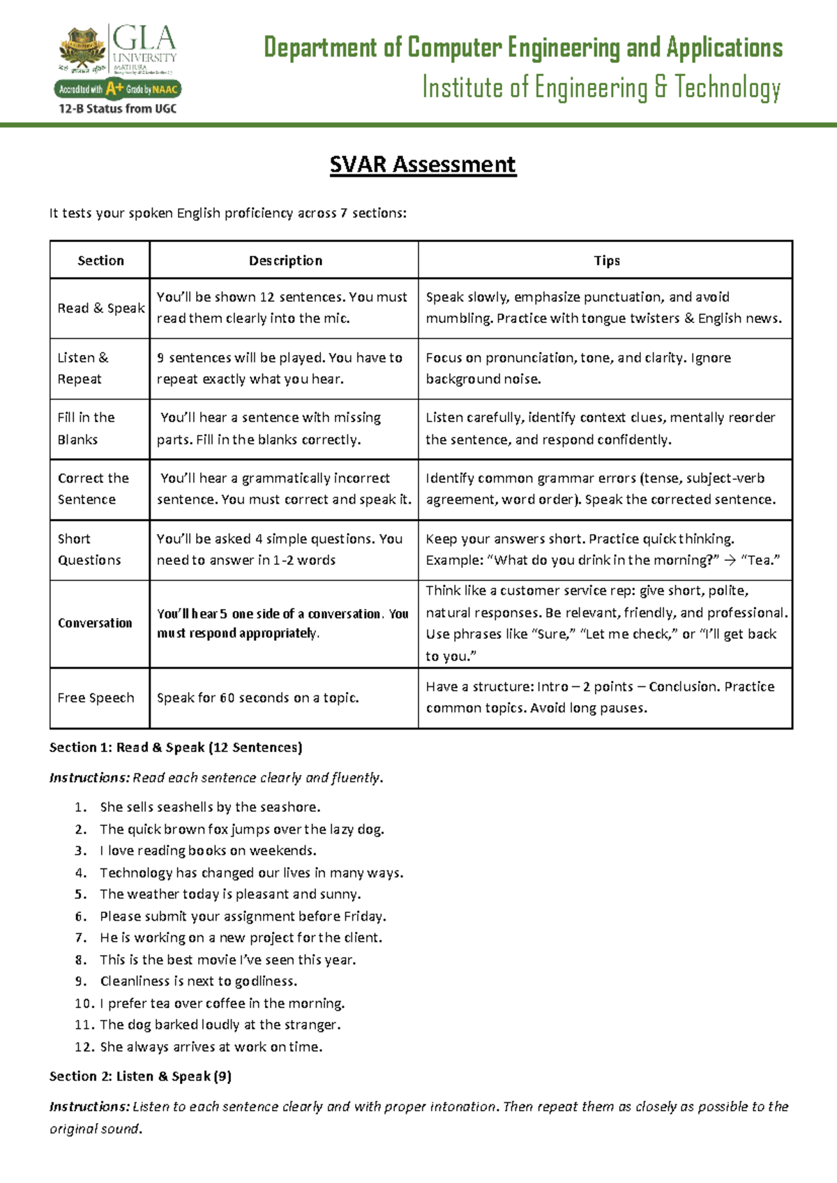 SVAR Assessment Practice Set for Spoken English Proficiency - Studocu