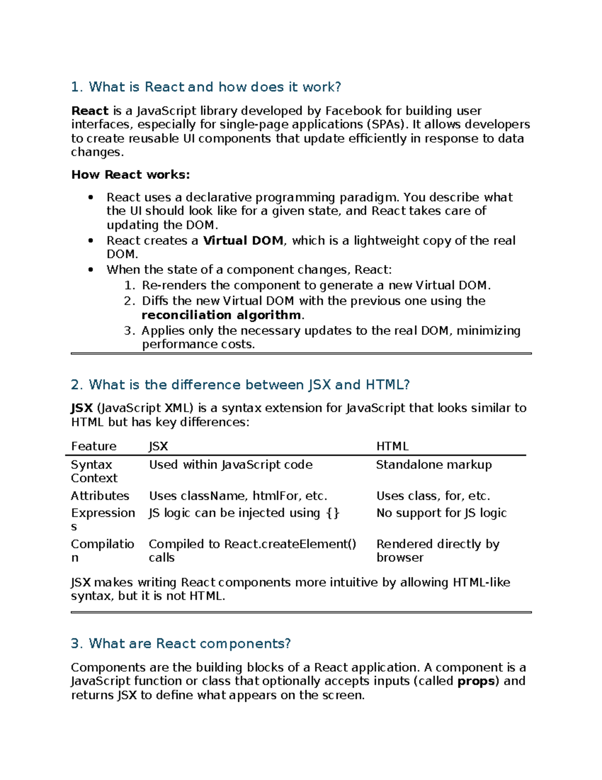 React Interview Answers (CS101: Final Exam) - Studocu